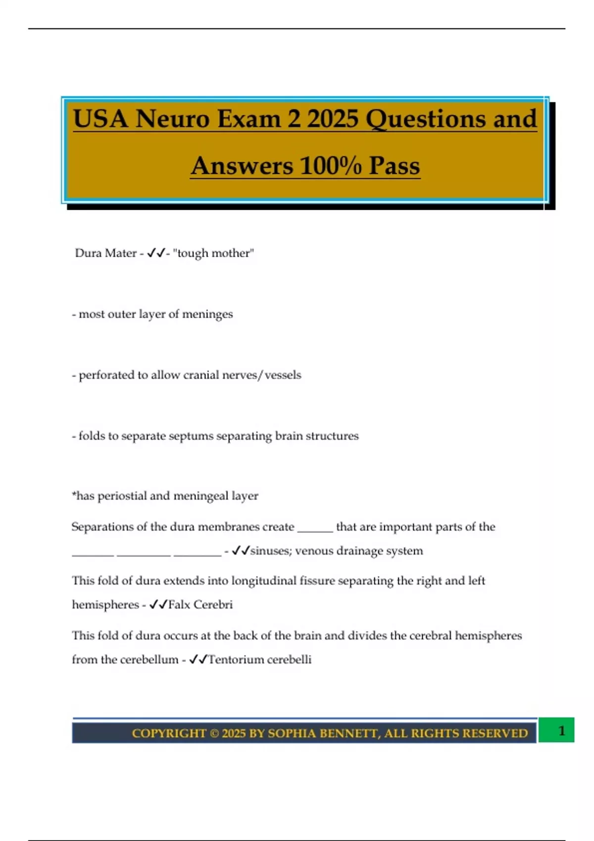 USA Neuro Exam 2 2025 Questions and Answers 100% Pass - USAHS ...