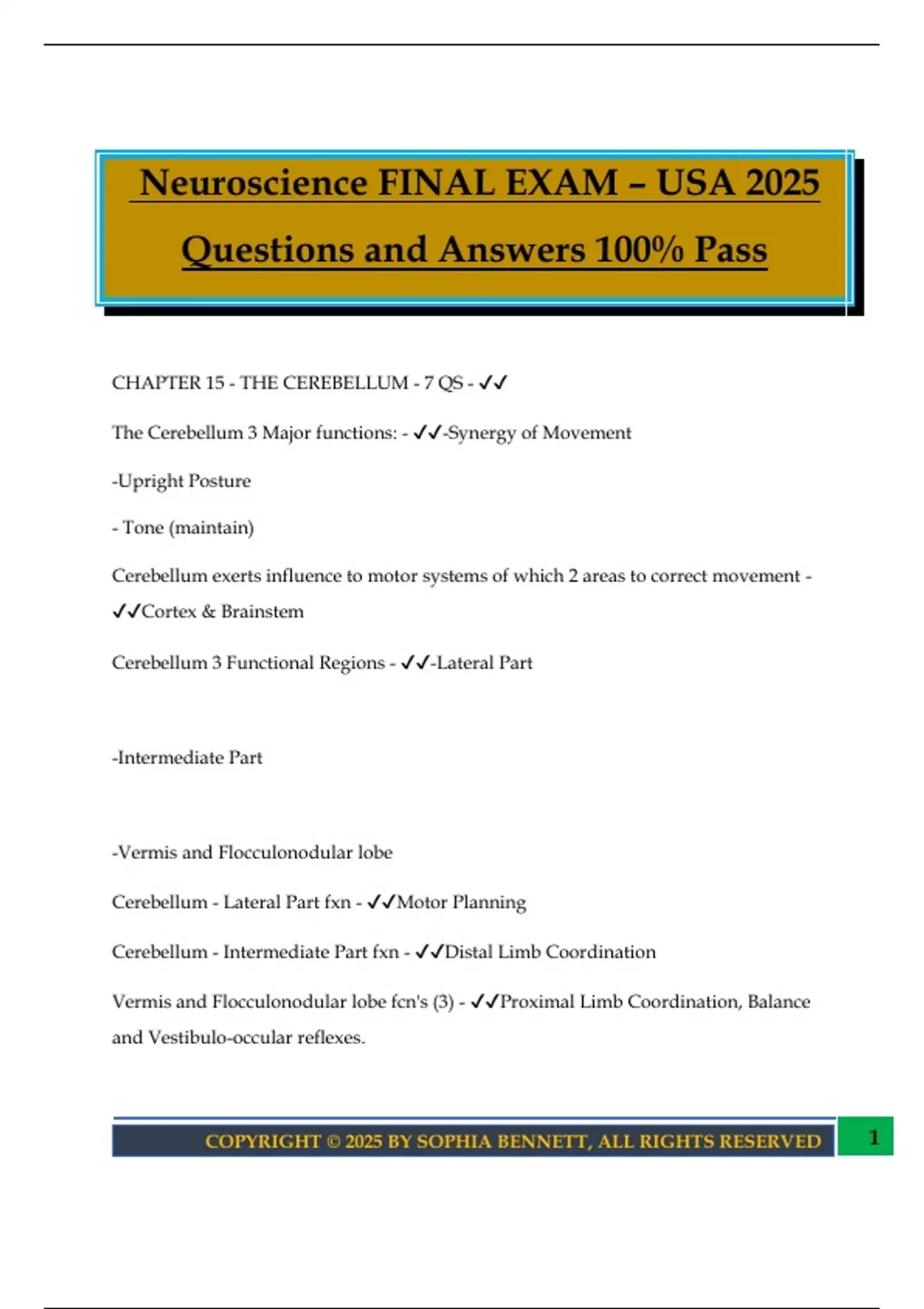 Neuroscience FINAL EXAM – USA 2025 Questions and Answers 100% Pass ...