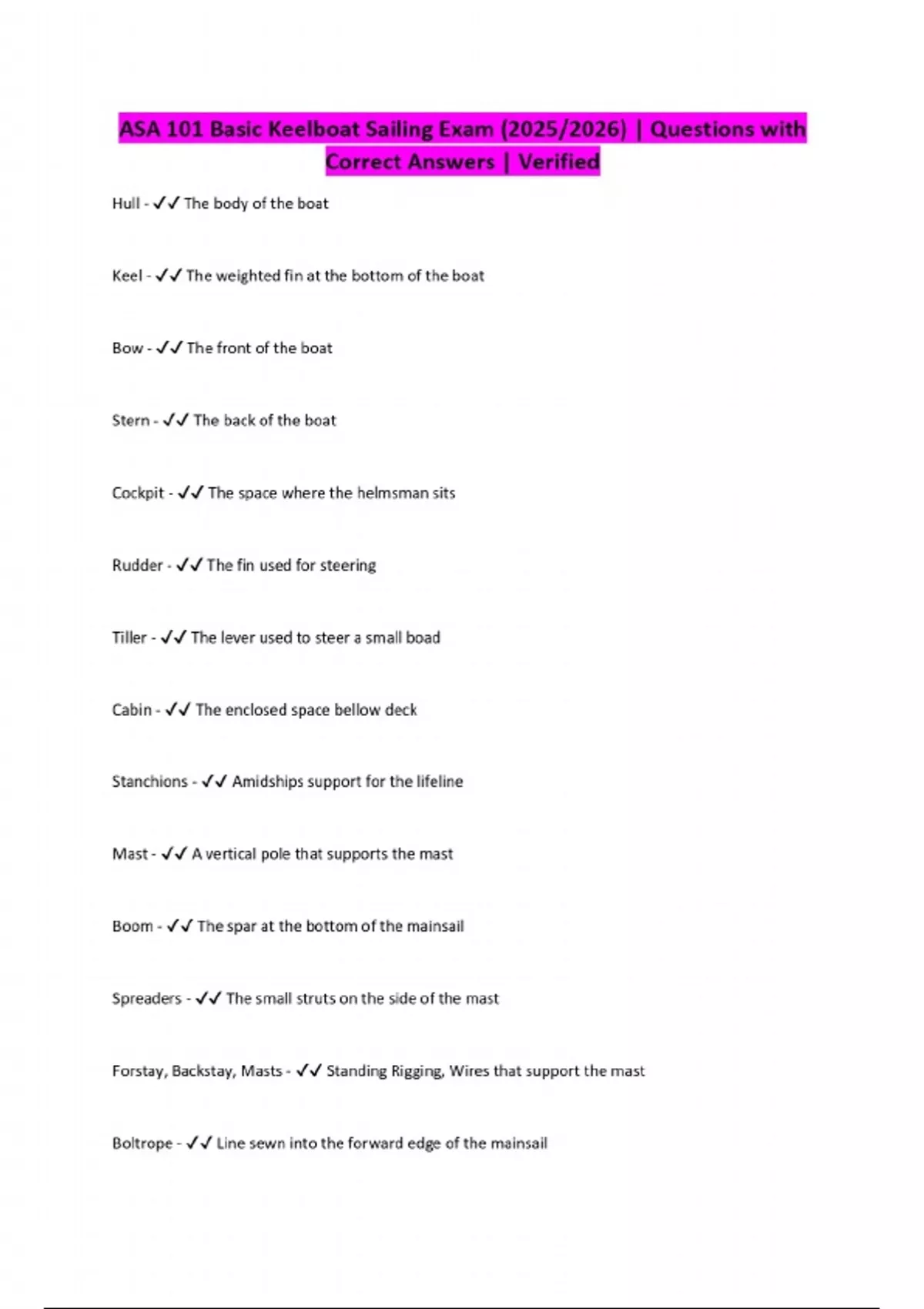 ASA 101 Basic Keelboat Sailing Exam (2025/2026) | Questions with ...