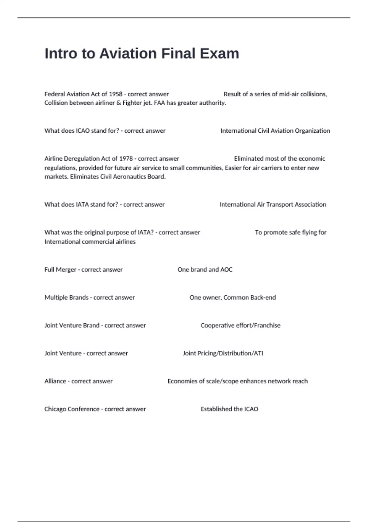 Intro to Aviation Final Exam Questions With Correct Detailed Answers ...