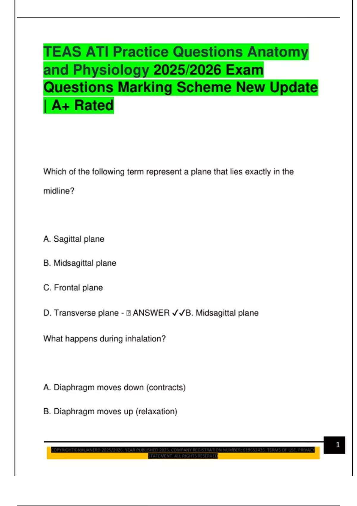 TEAS ATI Practice Questions Anatomy and Physiology 2025/2026 Exam ...