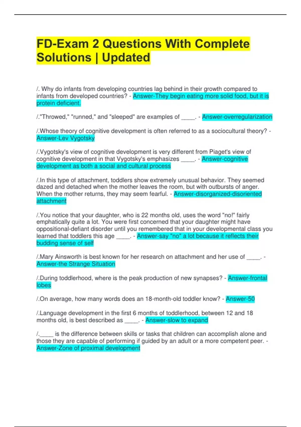 FD-Exam 2 Questions With Complete Solutions | Updated - FD- - Stuvia US