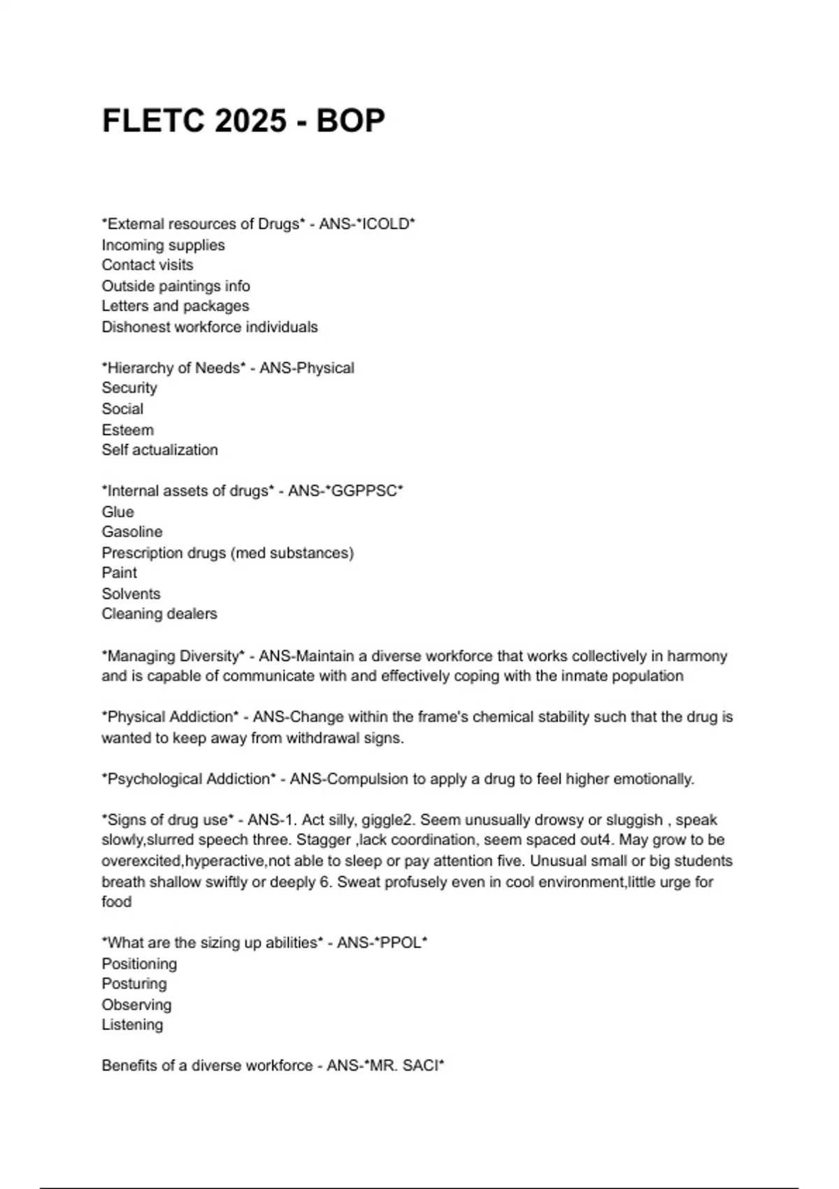 FLETC 2025 - BOP NEWEST 2025/2026 ACTUAL EXAM COMPLETE QUESTIONS AND ...