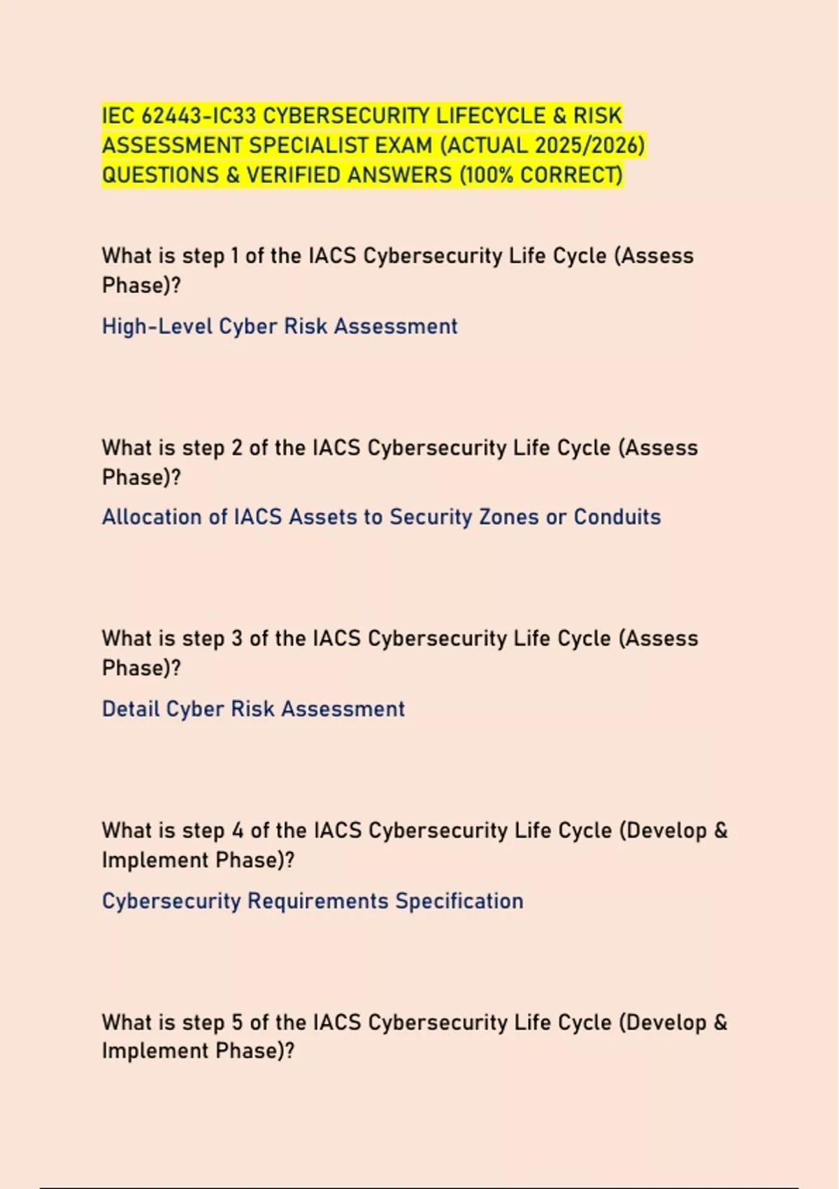 IEC 62443-IC33 CYBERSECURITY LIFECYCLE & RISK ASSESSMENT SPECIALIST ...