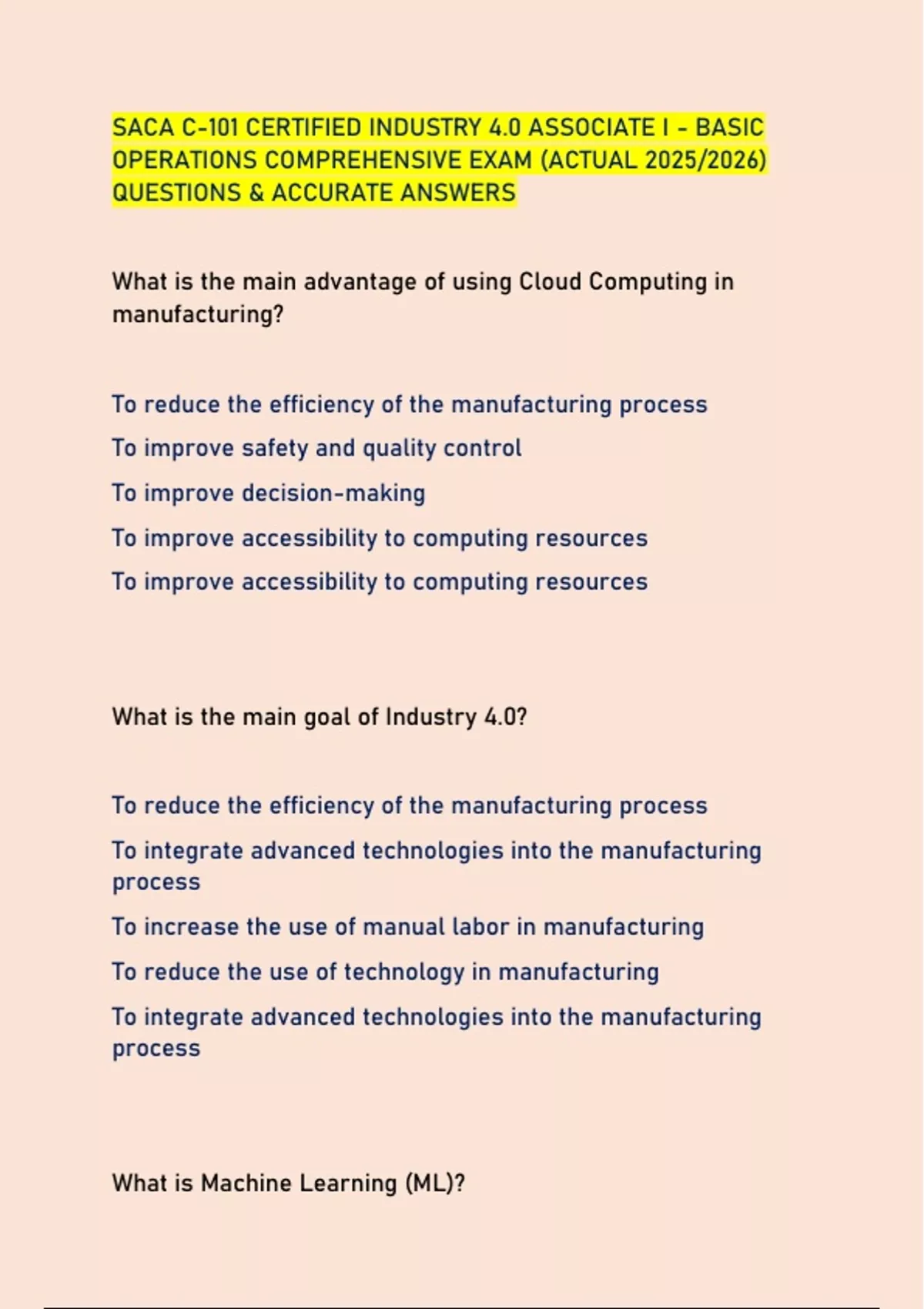 SACA C-101 CERTIFIED INDUSTRY 4.0 ASSOCIATE I - BASIC OPERATIONS ...