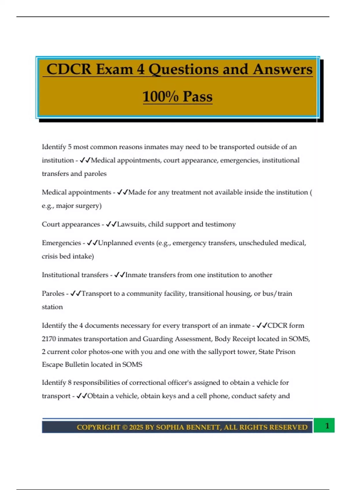 CDCR Exam 4 Questions and Answers 100% Pass - Cdcr - Stuvia US