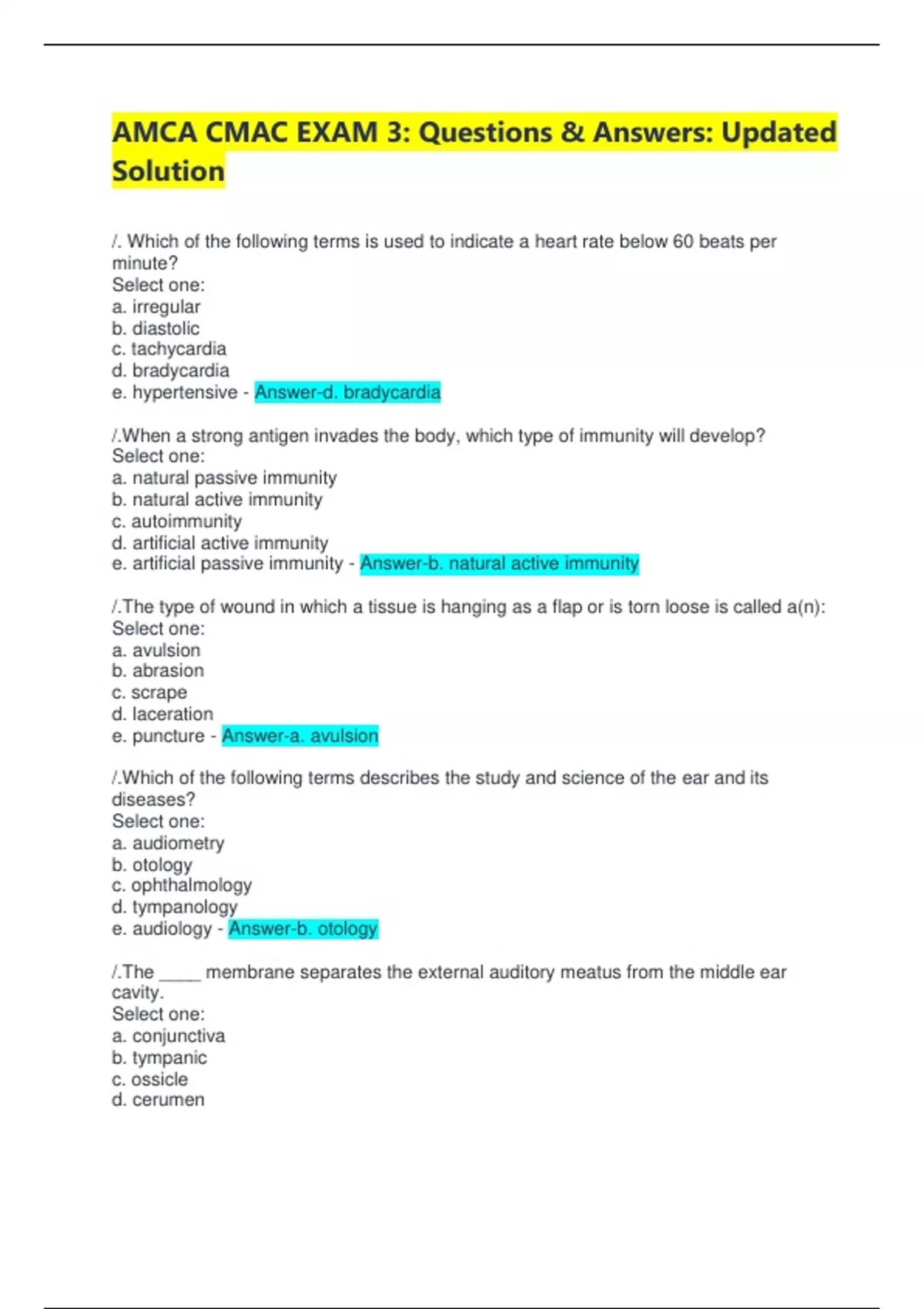 AMCA CMAC EXAM 3: Questions & Answers: Updated Solution - AMCA CMAC ...