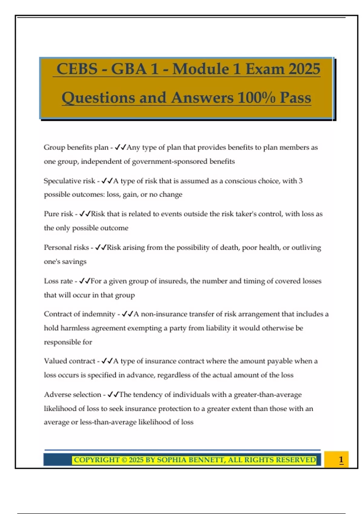 CEBS - GBA 1 - Module 1 Exam 2025 Questions and Answers 100% Pass - CEBS GBA - Stuvia US