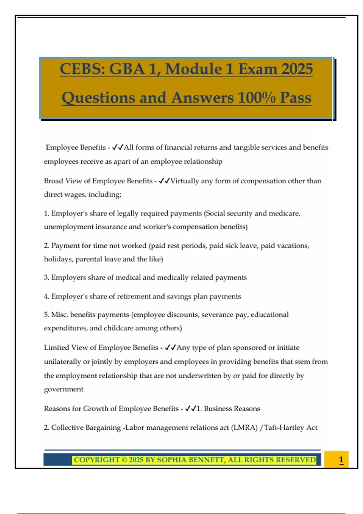 CEBS: GBA 1, Module 1 Exam 2025 Questions and Answers 100% Pass - CEBS ...