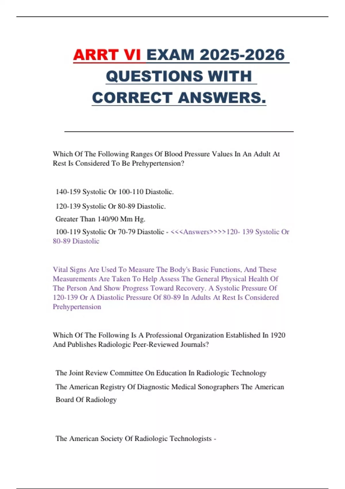 ARRT VI EXAM QUESTIONS WITH CORRECT ANSWERS. - ARRT VI - Stuvia US