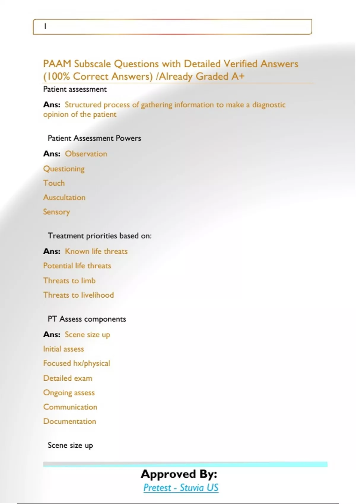 PAAM Subscale Questions with Detailed Verified Answers (100% Correct ...