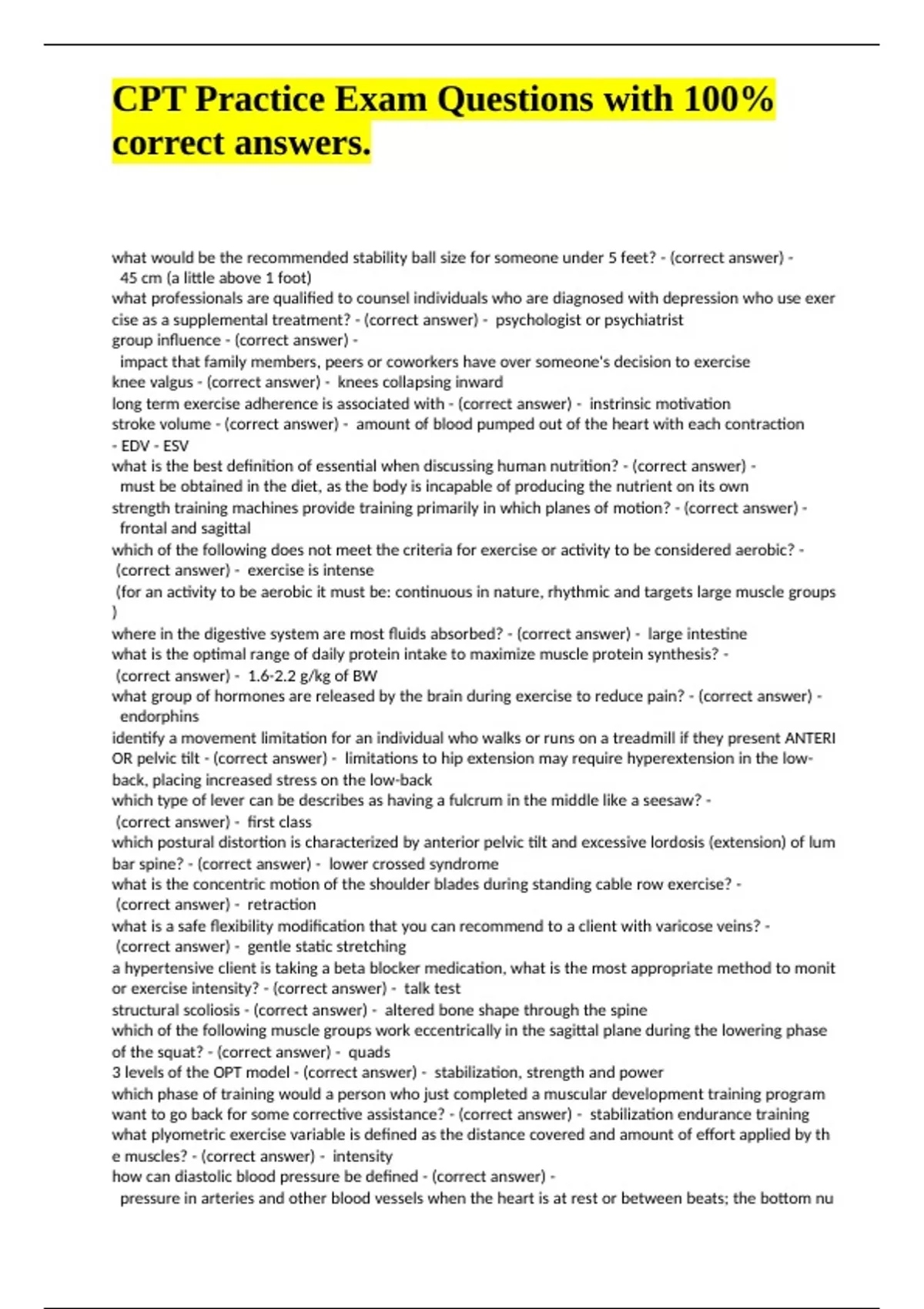 Cpt Practice Exam Questions With 100 Correct Answers Cptc Stuvia Us