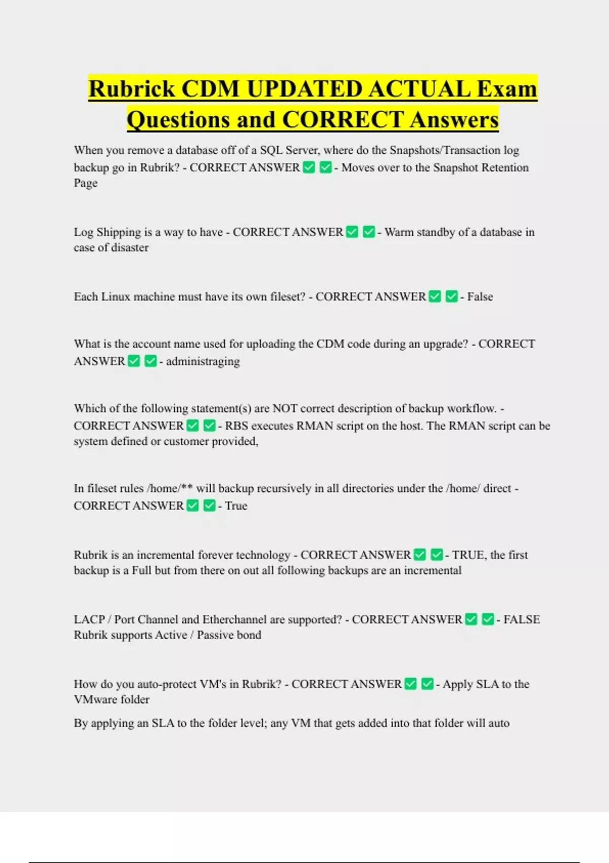 Rubrick CDM UPDATED ACTUAL Exam Questions and CORRECT Answers - Rubrick - Stuvia US