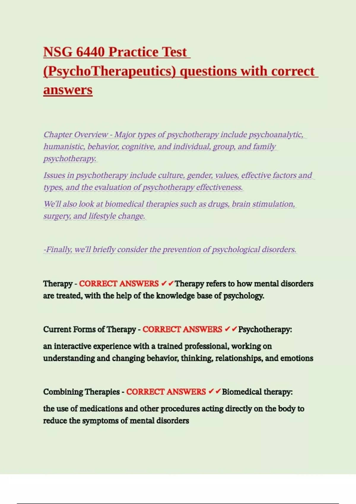 NSG 6440 Practice Test (PsychoTherapeutics) questions with correct ...