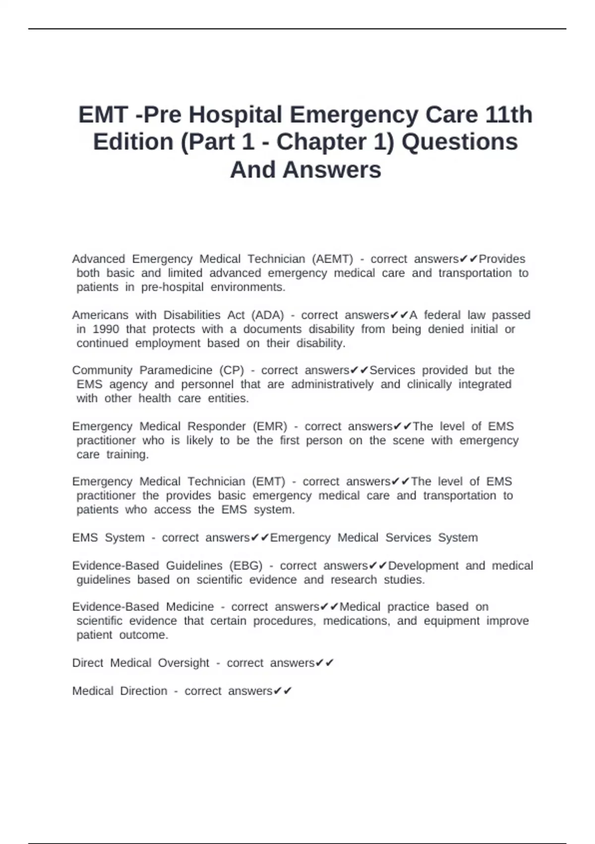 EMT -Pre Hospital Emergency Care 11th Edition (Part 1 - Chapter 1 ...