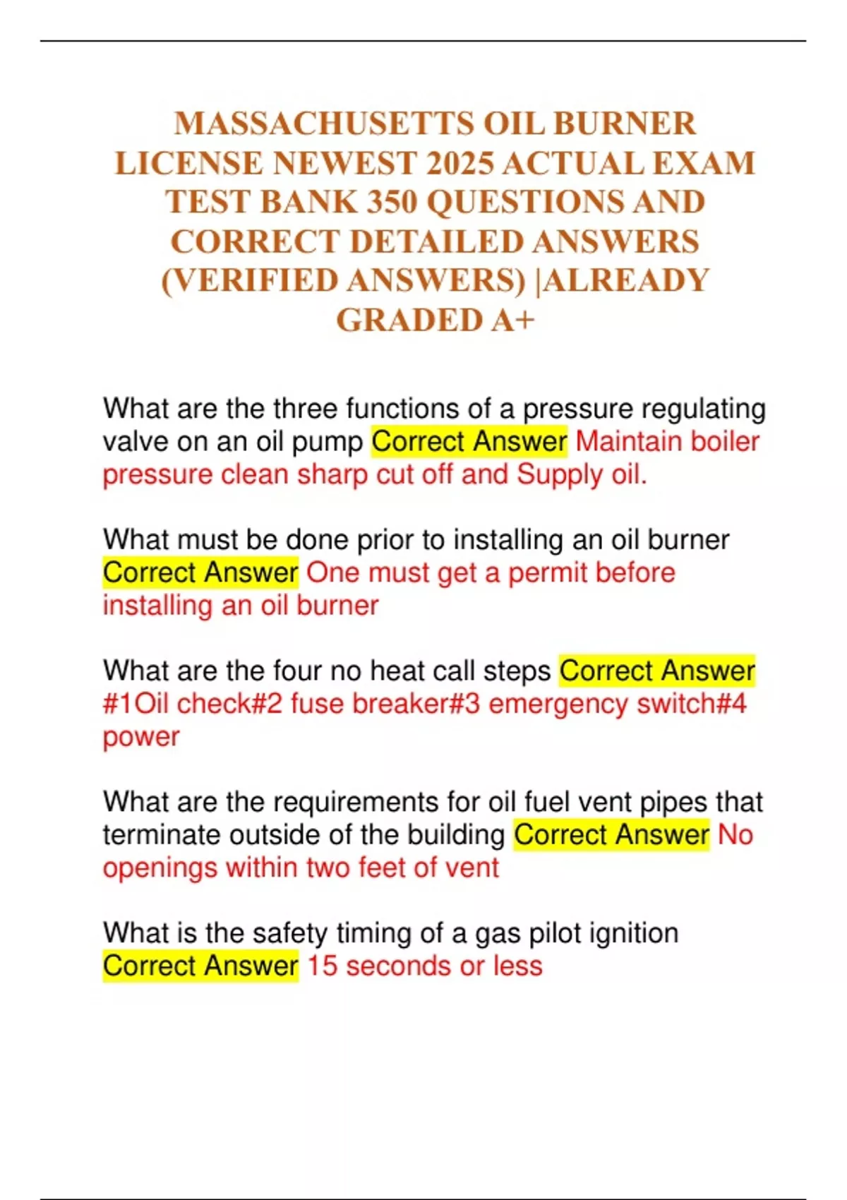 MASSACHUSETTS OIL BURNER LICENSE NEWEST 2025 ACTUAL EXAM TEST BANK 350 ...