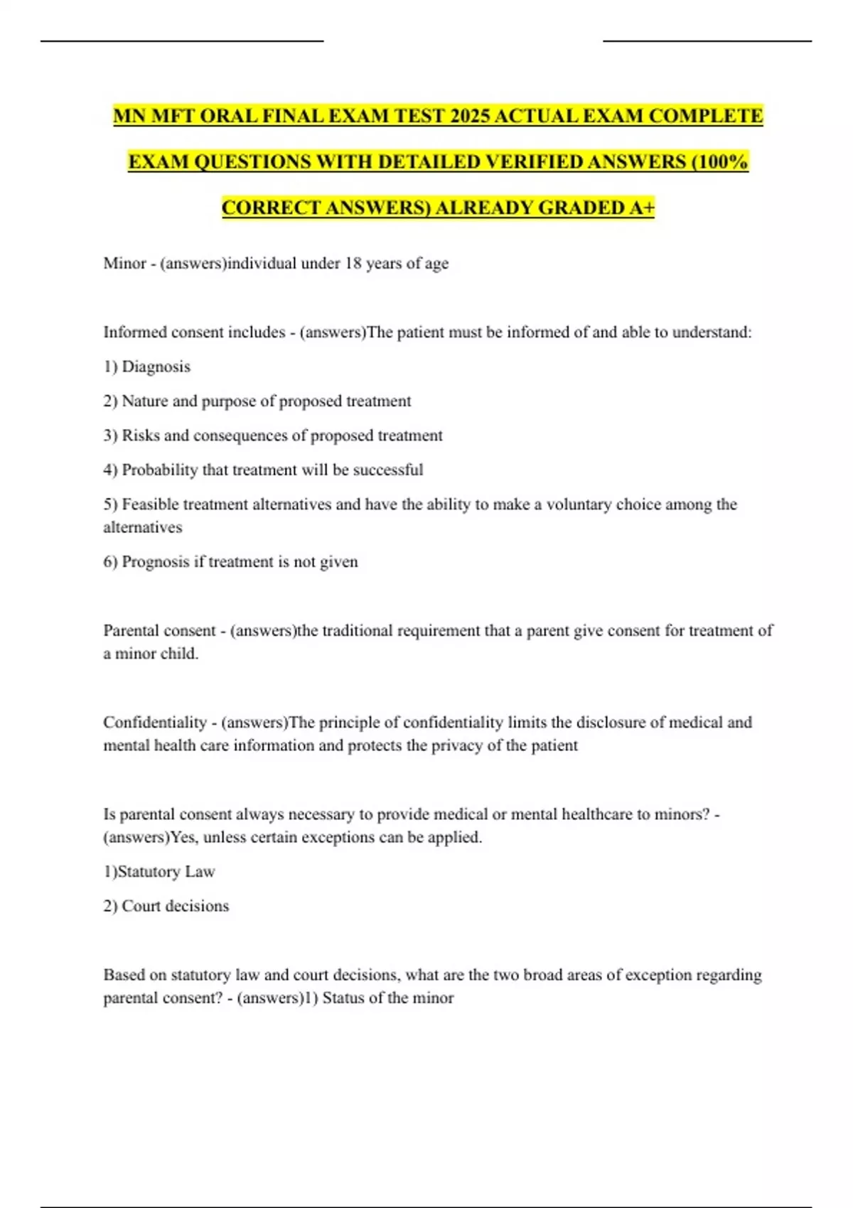 MN MFT ORAL FINAL EXAM TEST 2025 ACTUAL EXAM COMPLETE EXAM QUESTIONS ...
