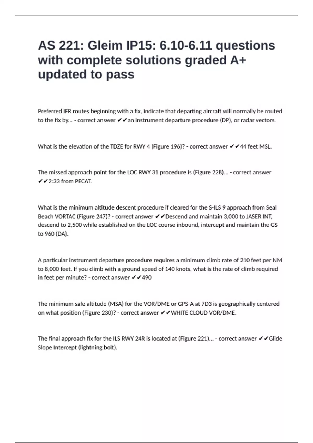 AS 221: Gleim IP15: 6.10-6.11 questions with complete solutions graded ...