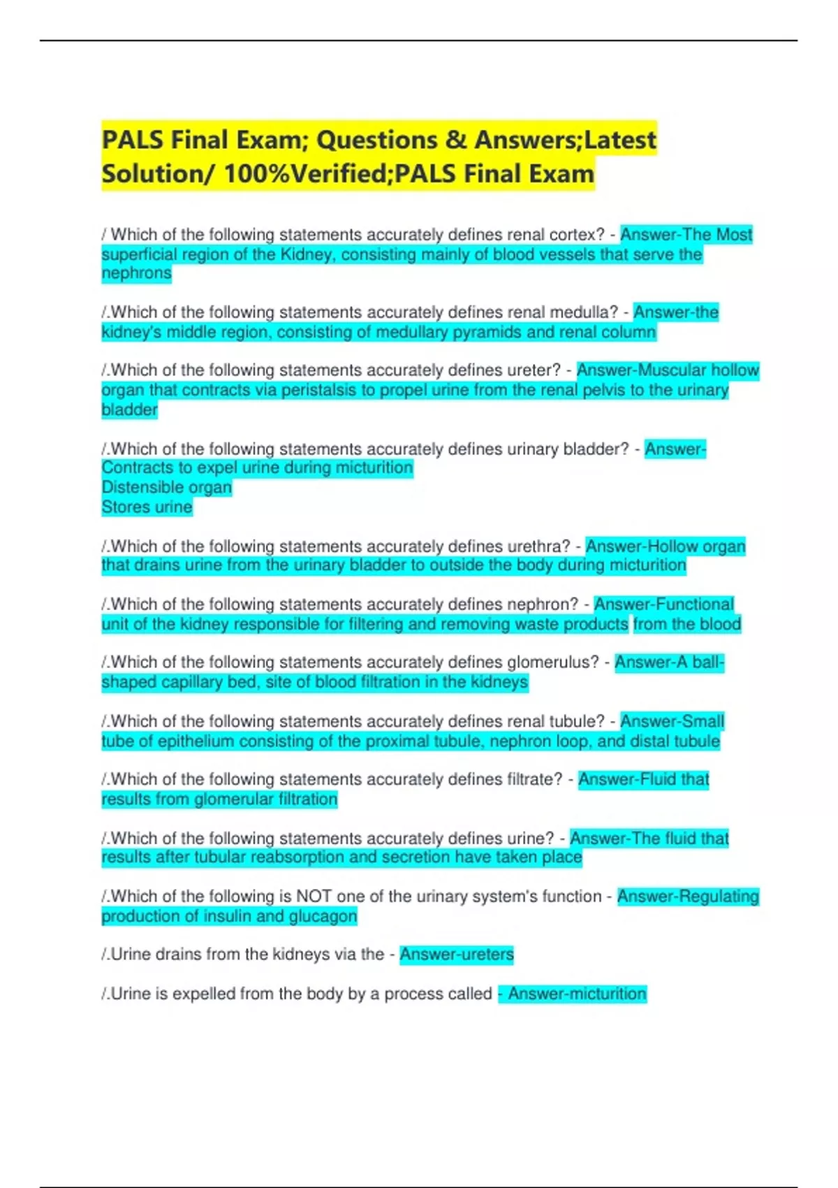 PALS Final Exam; Questions & Answers;Latest Solution/ 100%Verified;PALS ...