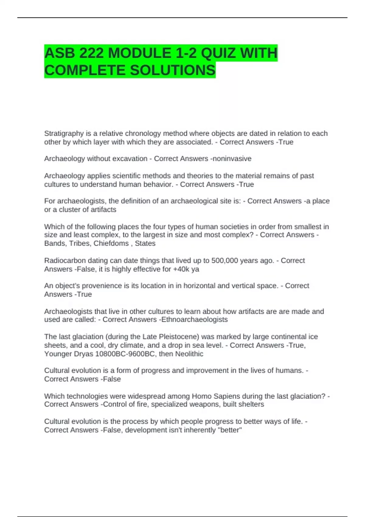 ASB 222 MODULE 1-2 QUIZ WITH COMPLETE SOLUTIONS - ASB 222 - Stuvia US