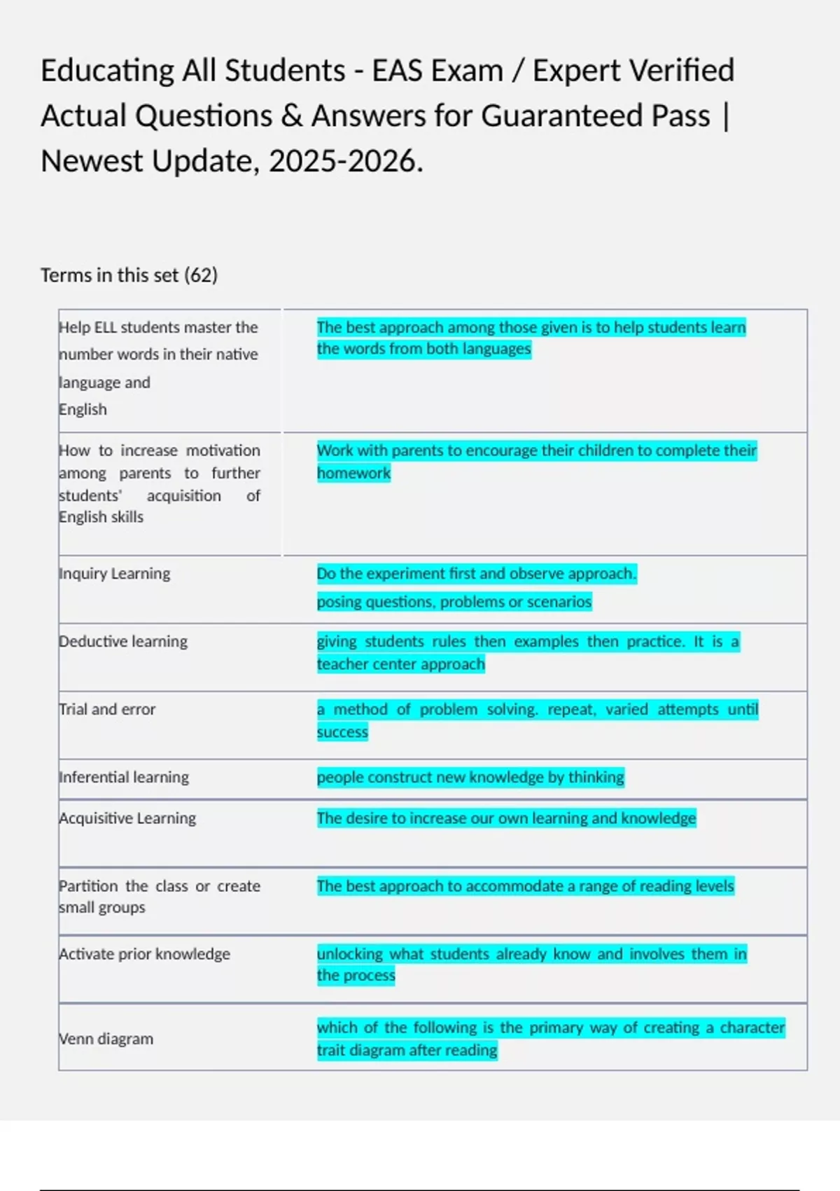 Educating All Students - EAS Exam / Expert Verified Actual Questions ...