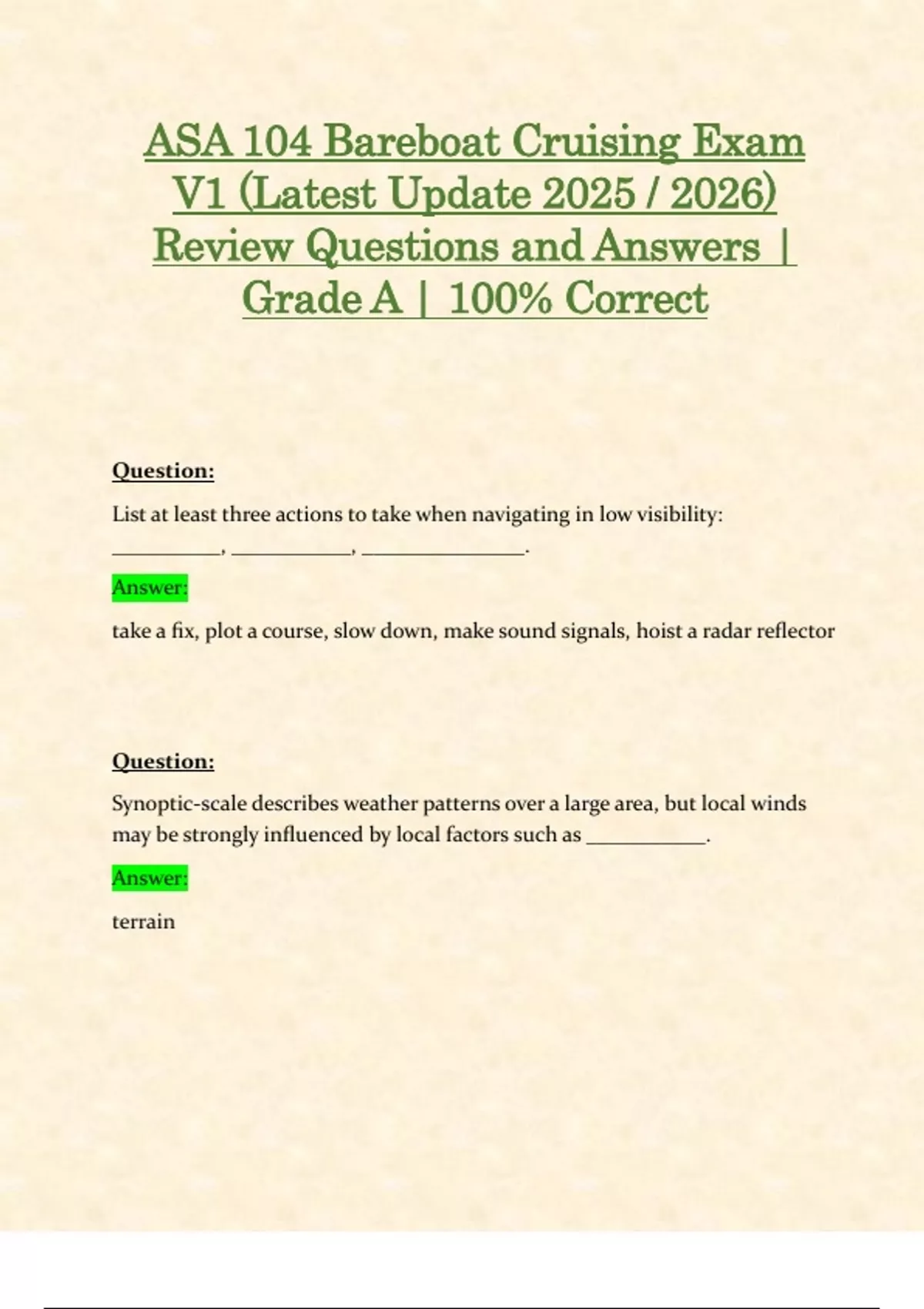 ASA 104 Bareboat Cruising Exams (Latest 2025 / 2026 Updates STUDY ...