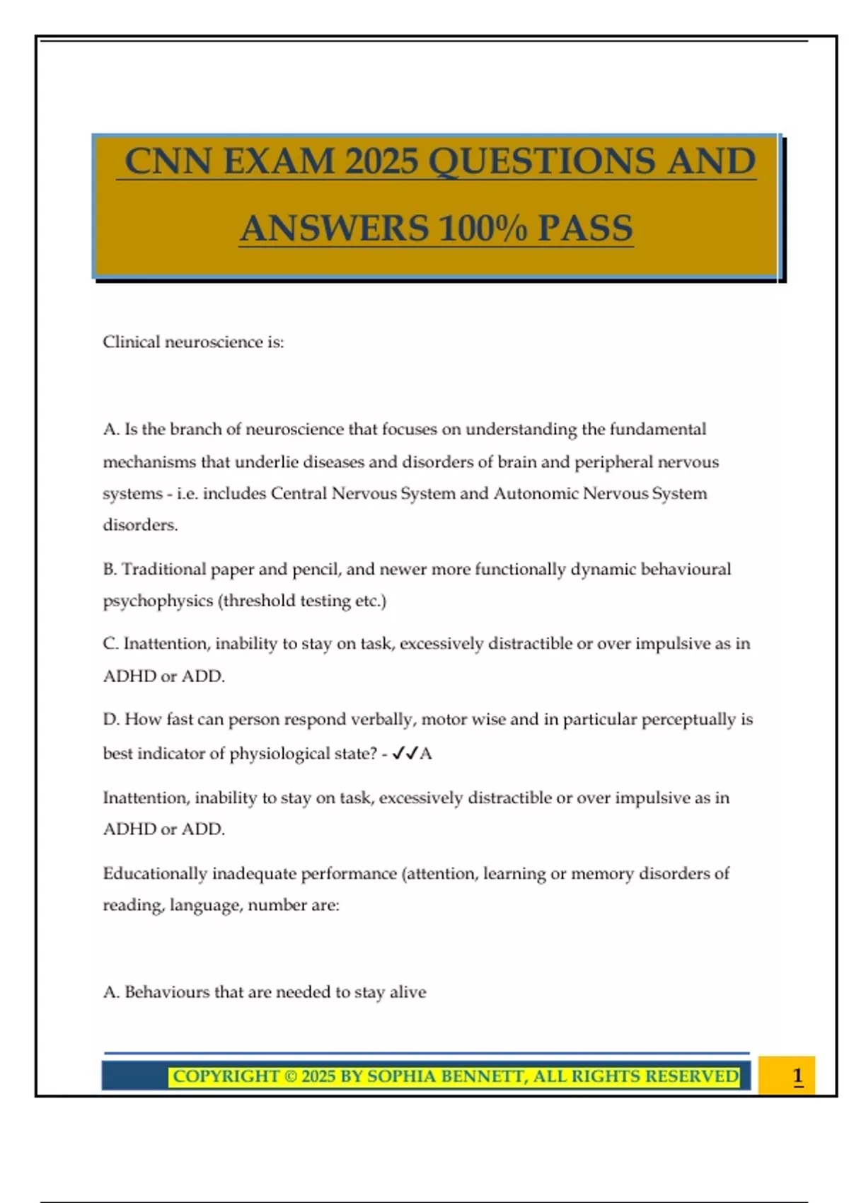 CNN EXAM 2025 QUESTIONS AND ANSWERS 100% PASS - CNN - Stuvia US