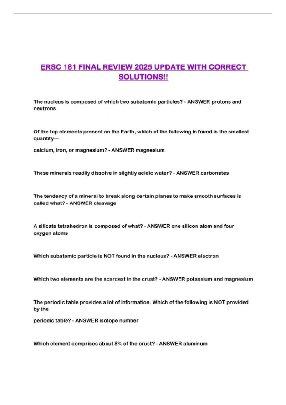 ERSC 181 FINAL REVIEW 2025 UPDATE WITH CORRECT SOLUTIONS!! - ERSC 181 ...