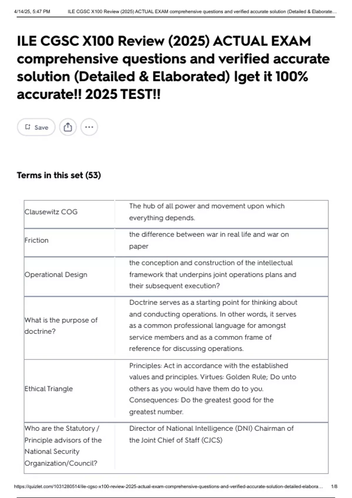 ILE CGSC X100 Review (2025) ACTUAL EXAM comprehensive questions and ...