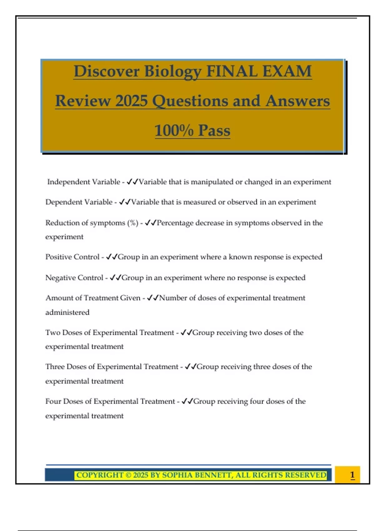 Discover Biology FINAL EXAM Review 2025 Questions and Answers 100% Pass ...