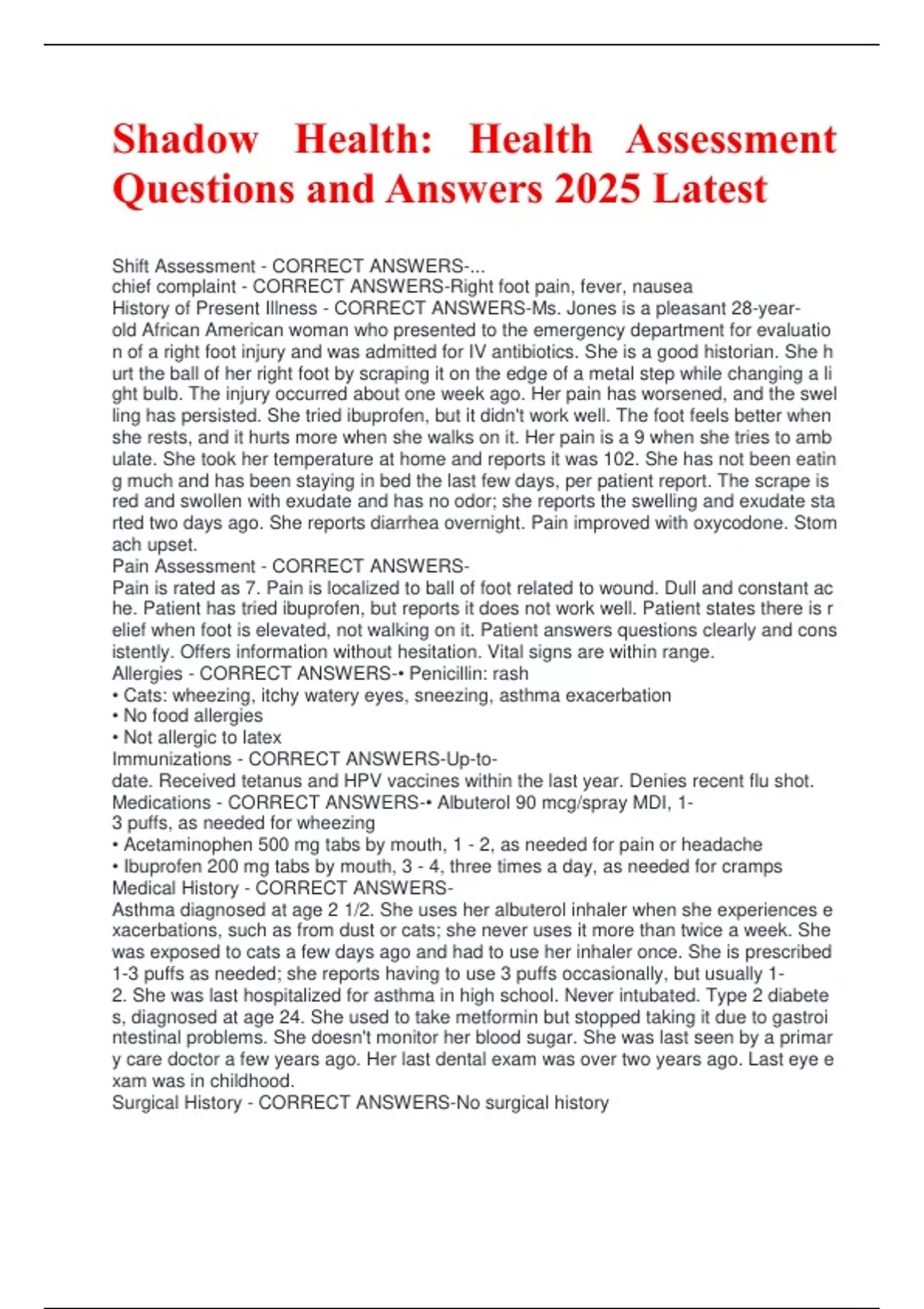 Shadow Health: Health Assessment Questions and Answers 2025 Latest ...