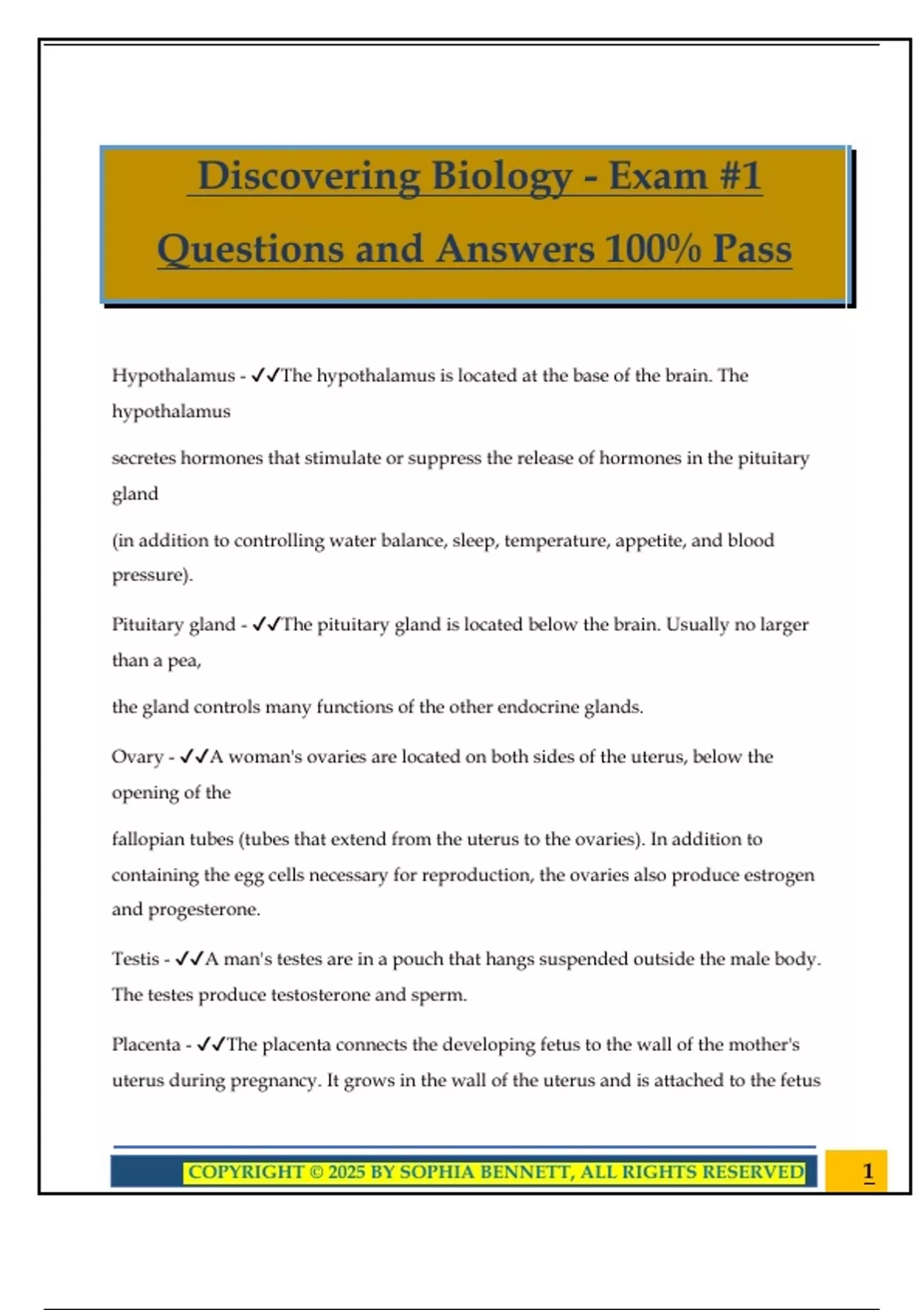 Discovering Biology - Exam #1 Questions and Answers 100% Pass ...