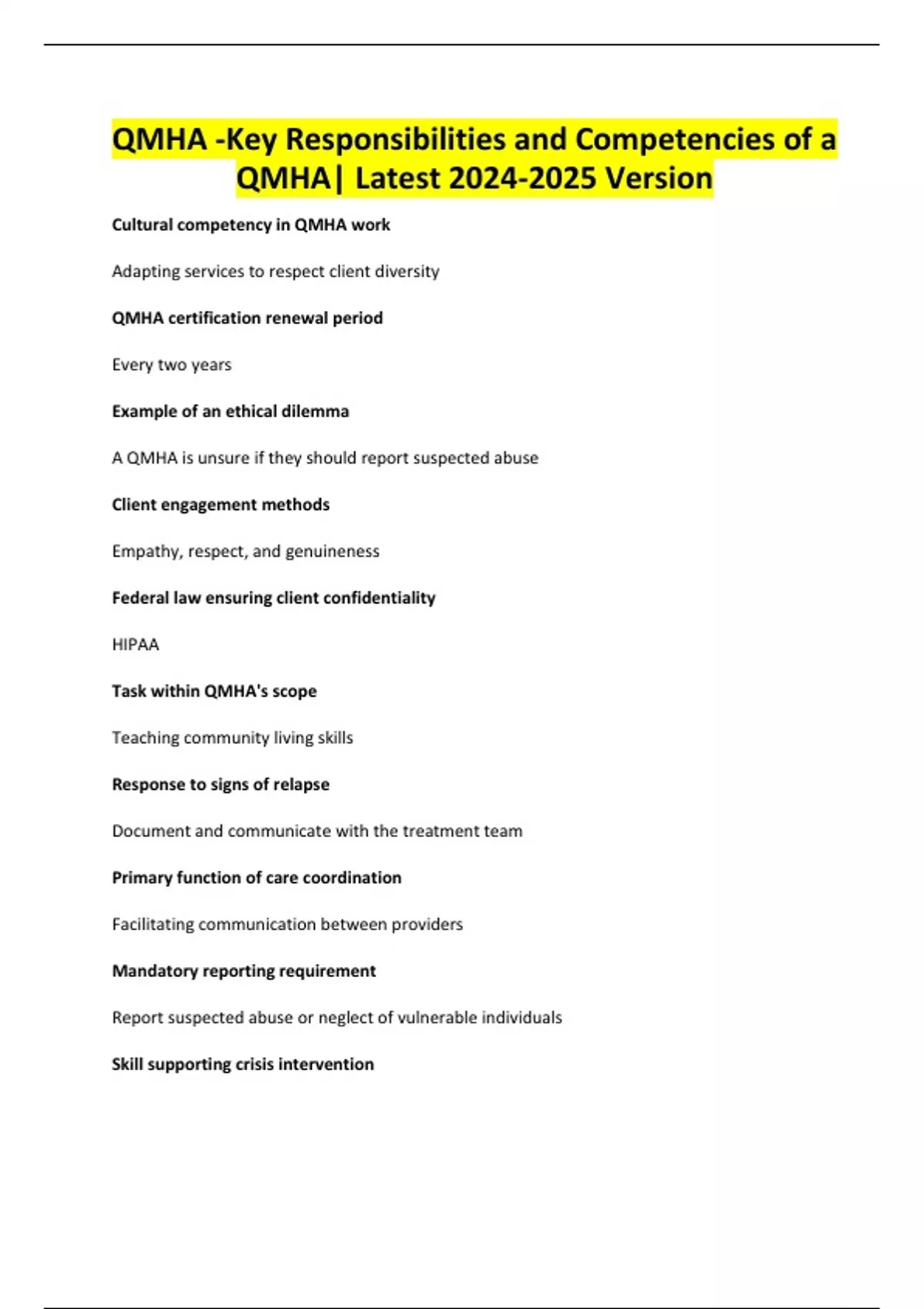 QMHA -Key Responsibilities and Competencies of a QMHA| Latest Version ...