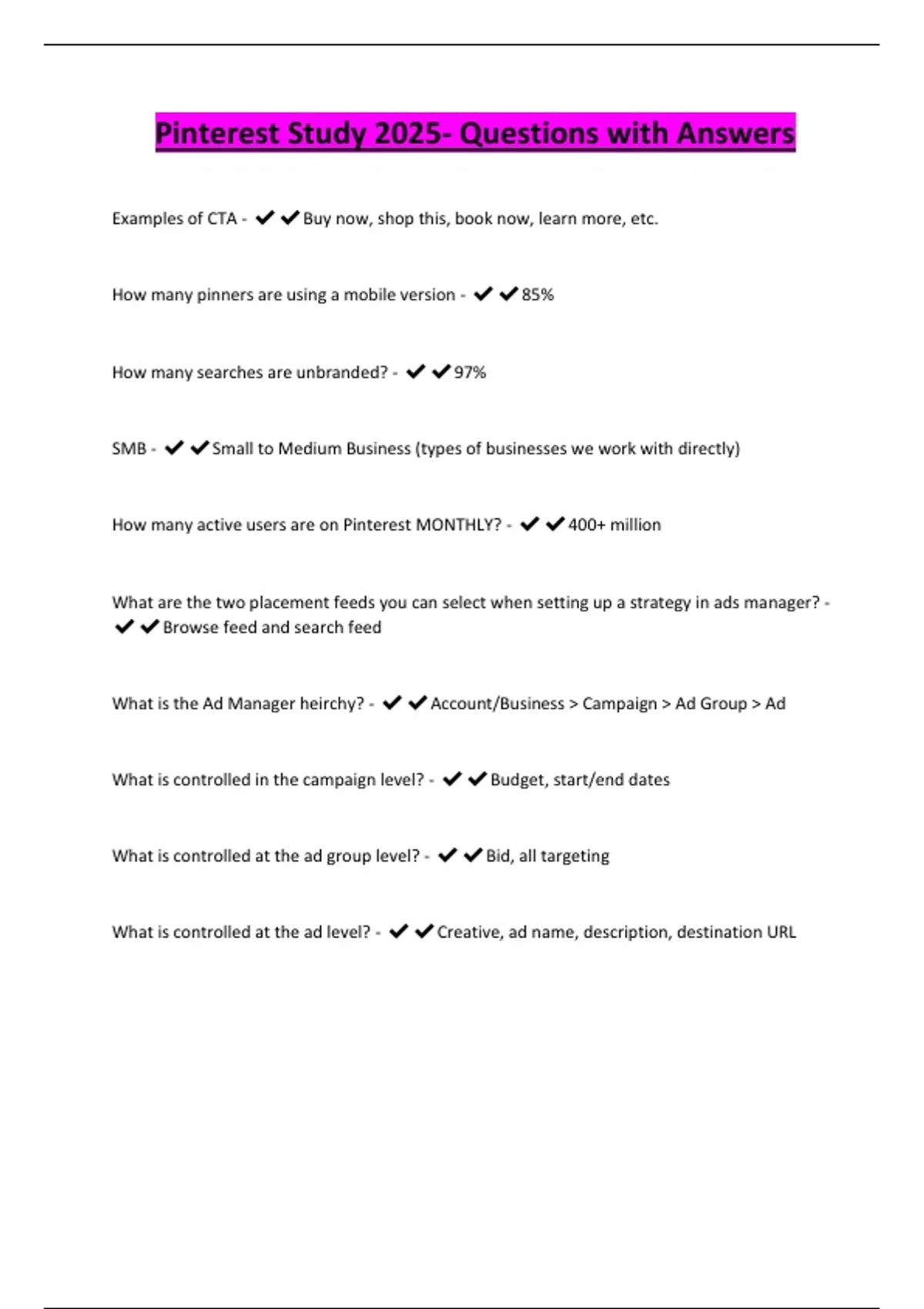Pinterest Study 2025- Questions with Answers - Pinterest - Stuvia US