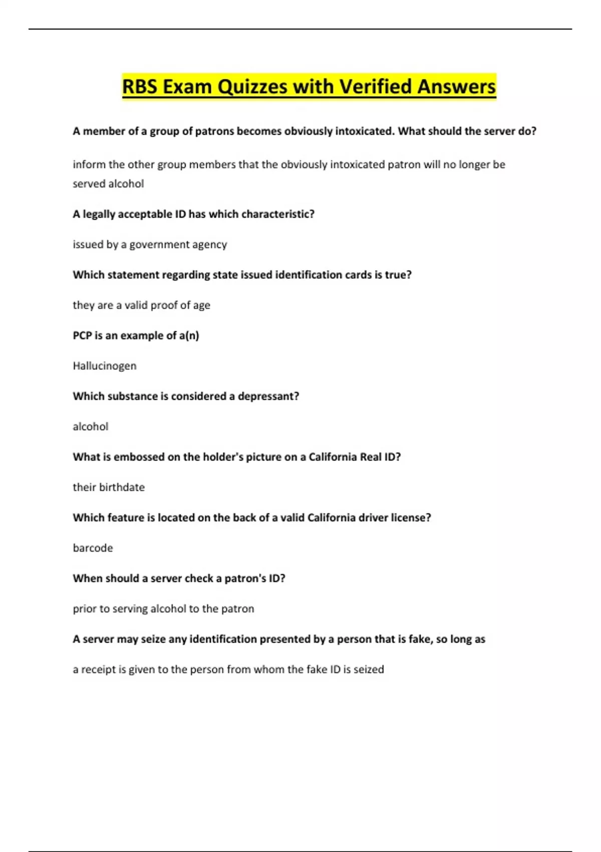 RBS Exam 2025-50 Questions with Verified Answers - RBS - Stuvia US