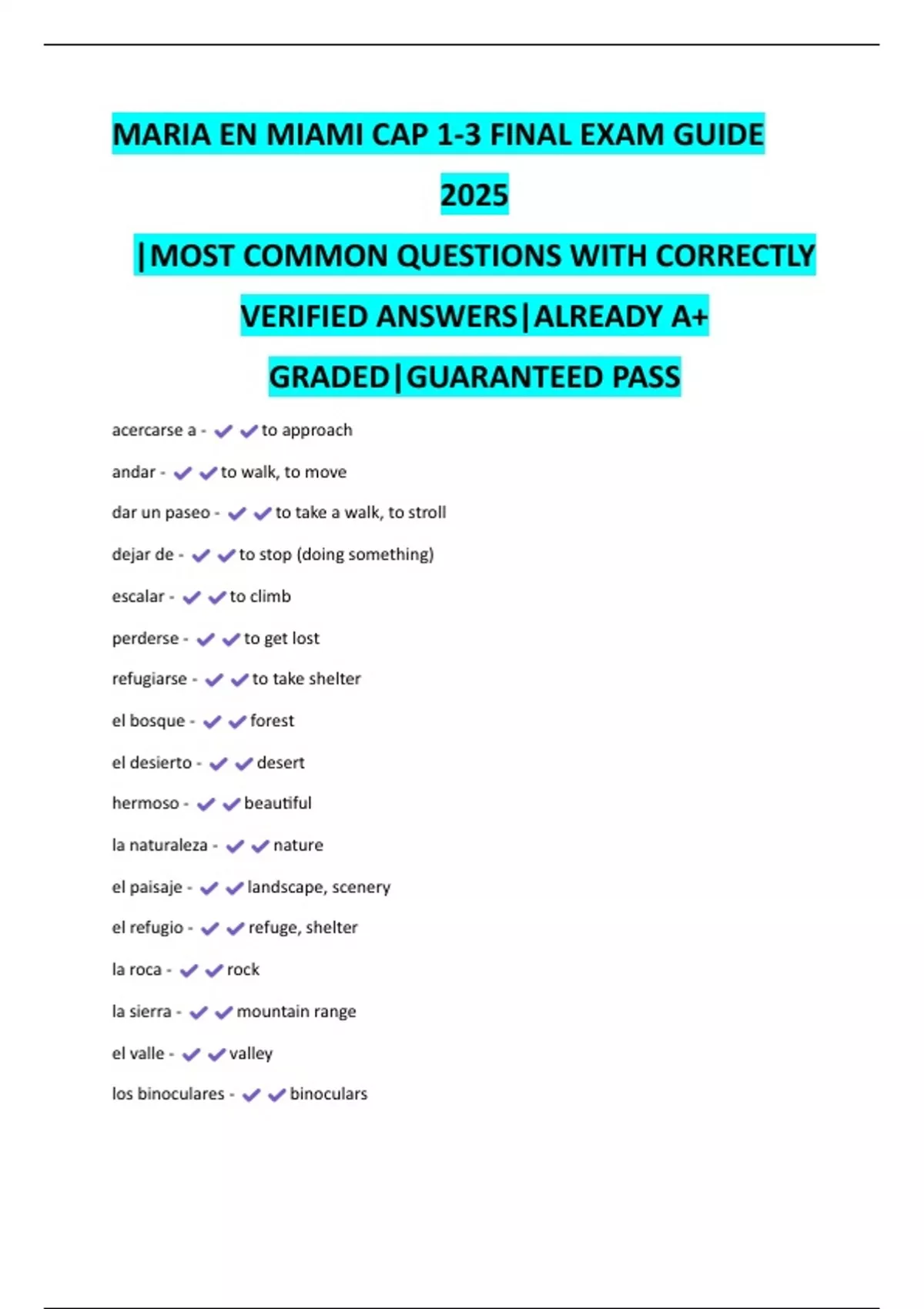MARIA EN MIAMI CAP 1-3 FINAL EXAM GUIDE 2025 |MOST COMMON QUESTIONS ...