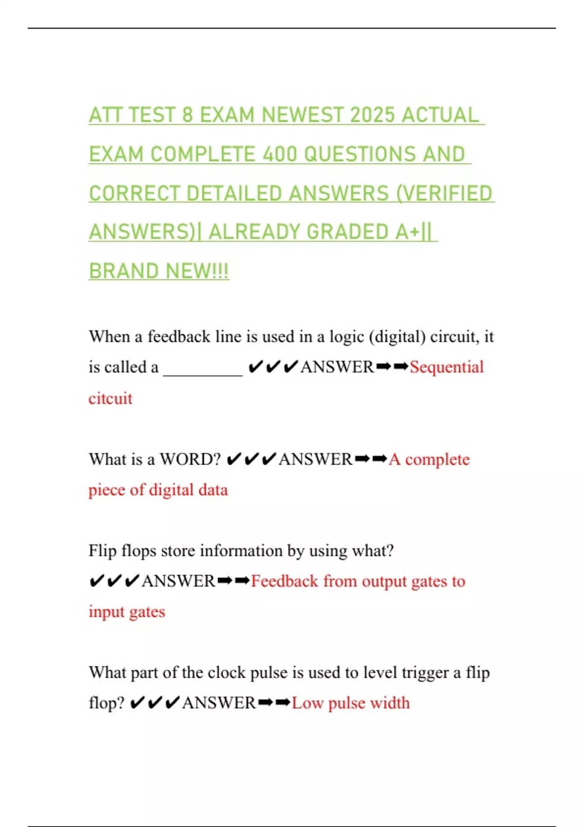 ATT TEST 8 EXAM NEWEST 2025 ACTUAL EXAM COMPLETE 400 QUESTIONS AND ...