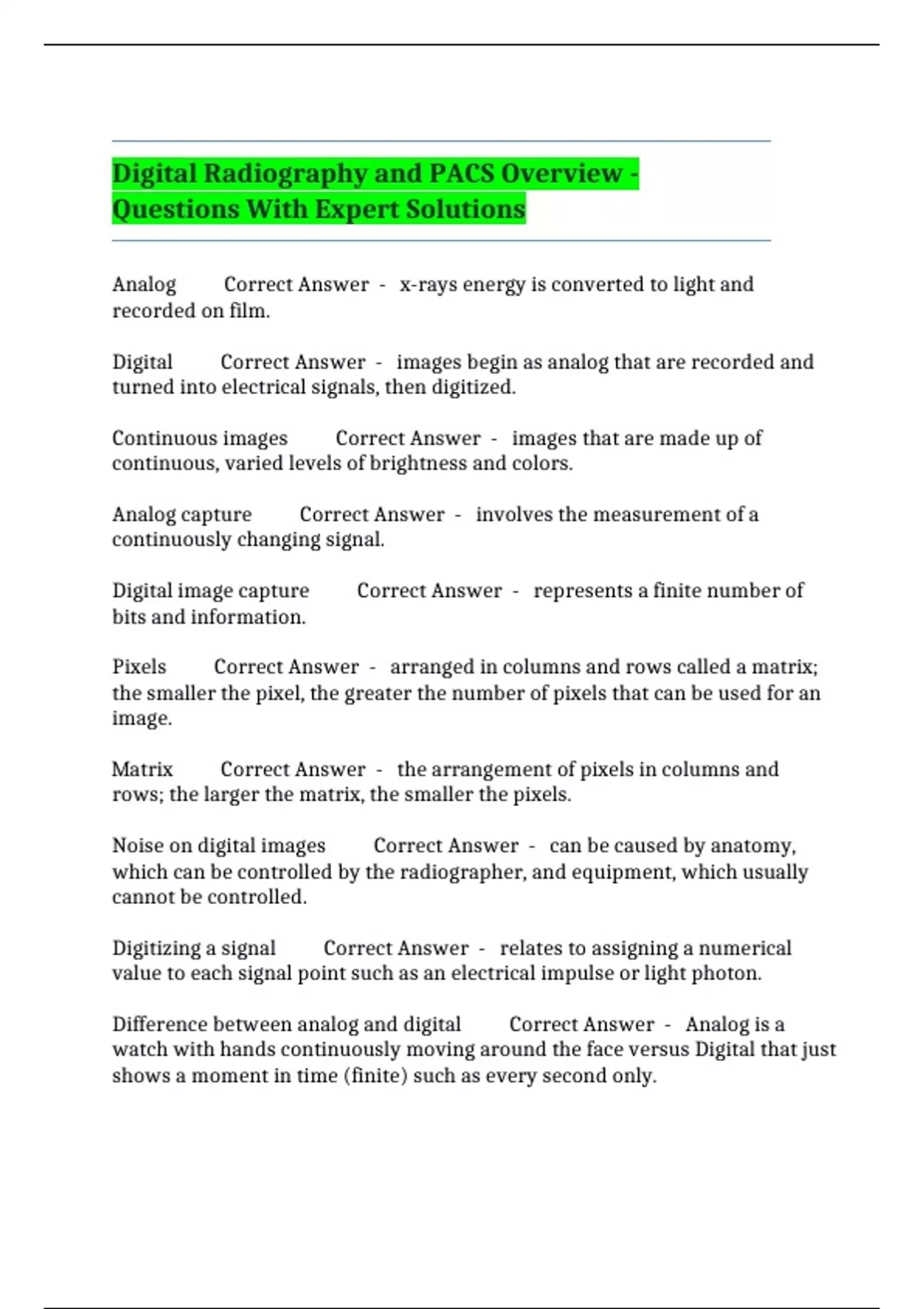 Digital Radiography and PACS Overview - Questions With Expert Solutions ...