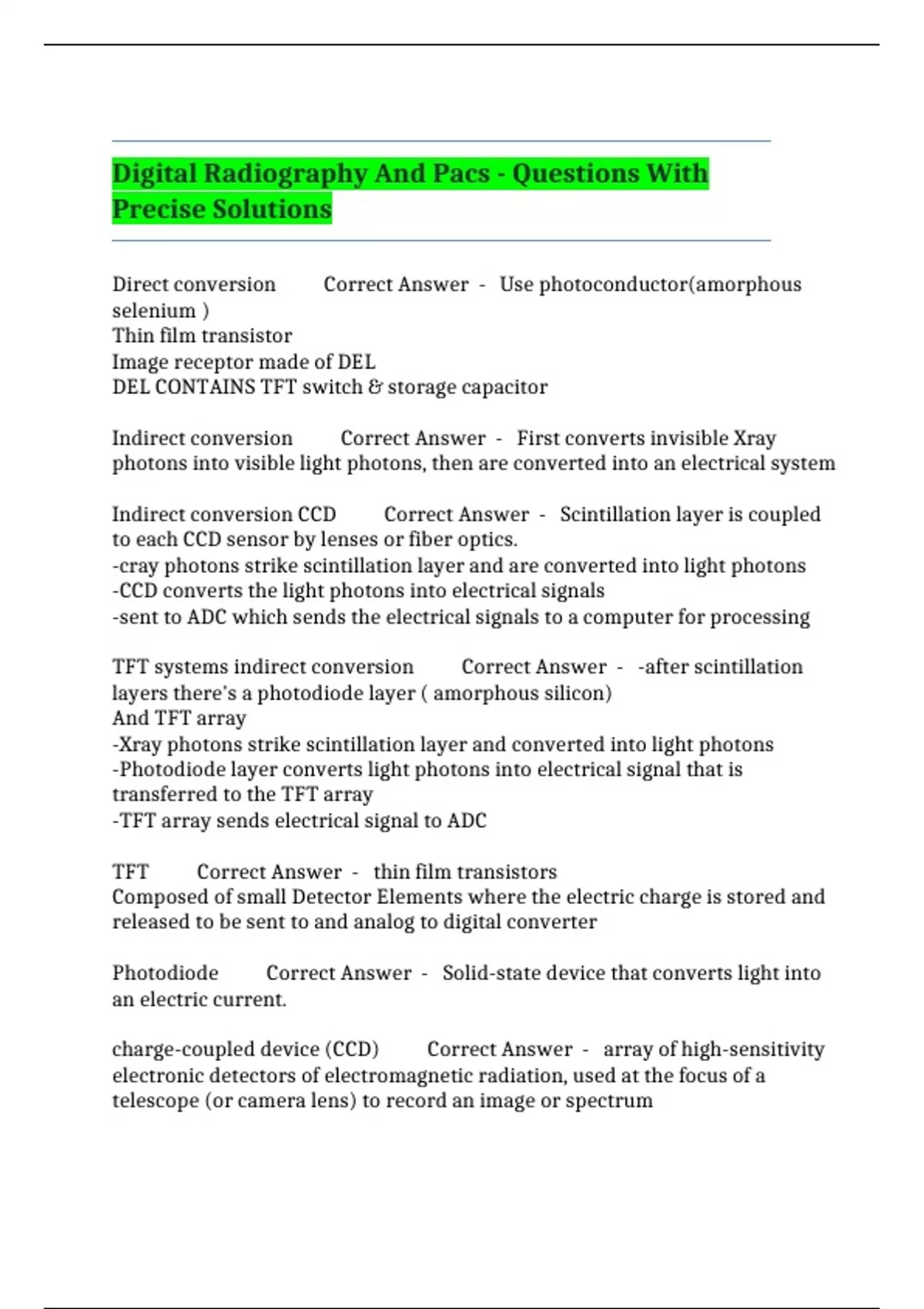 Digital Radiography And Pacs - Questions With Precise Solutions ...