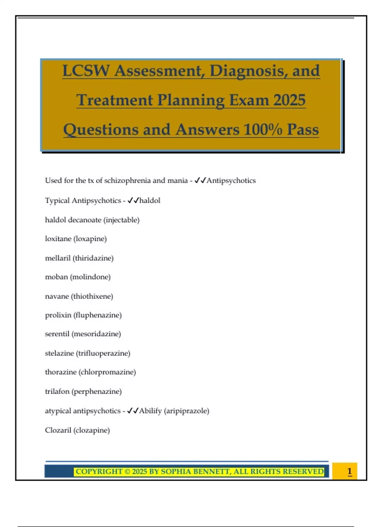 LCSW Assessment, Diagnosis, and Treatment Planning Exam 2025 Questions ...