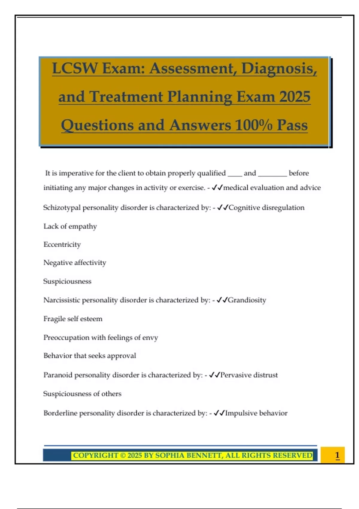 LCSW Exam: Assessment, Diagnosis, and Treatment Planning Exam 2025 ...