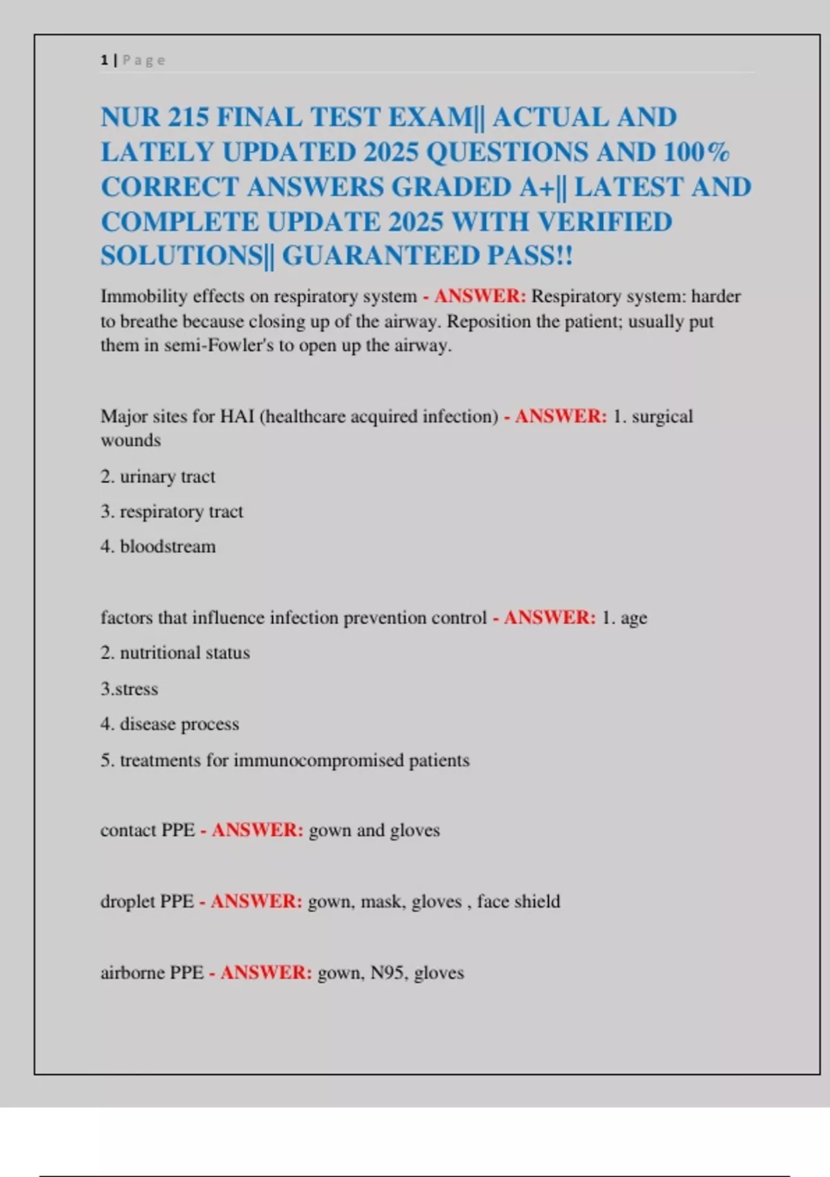 NUR 215 FINAL TEST EXAM|| ACTUAL AND LATELY UPDATED 2025 QUESTIONS AND ...