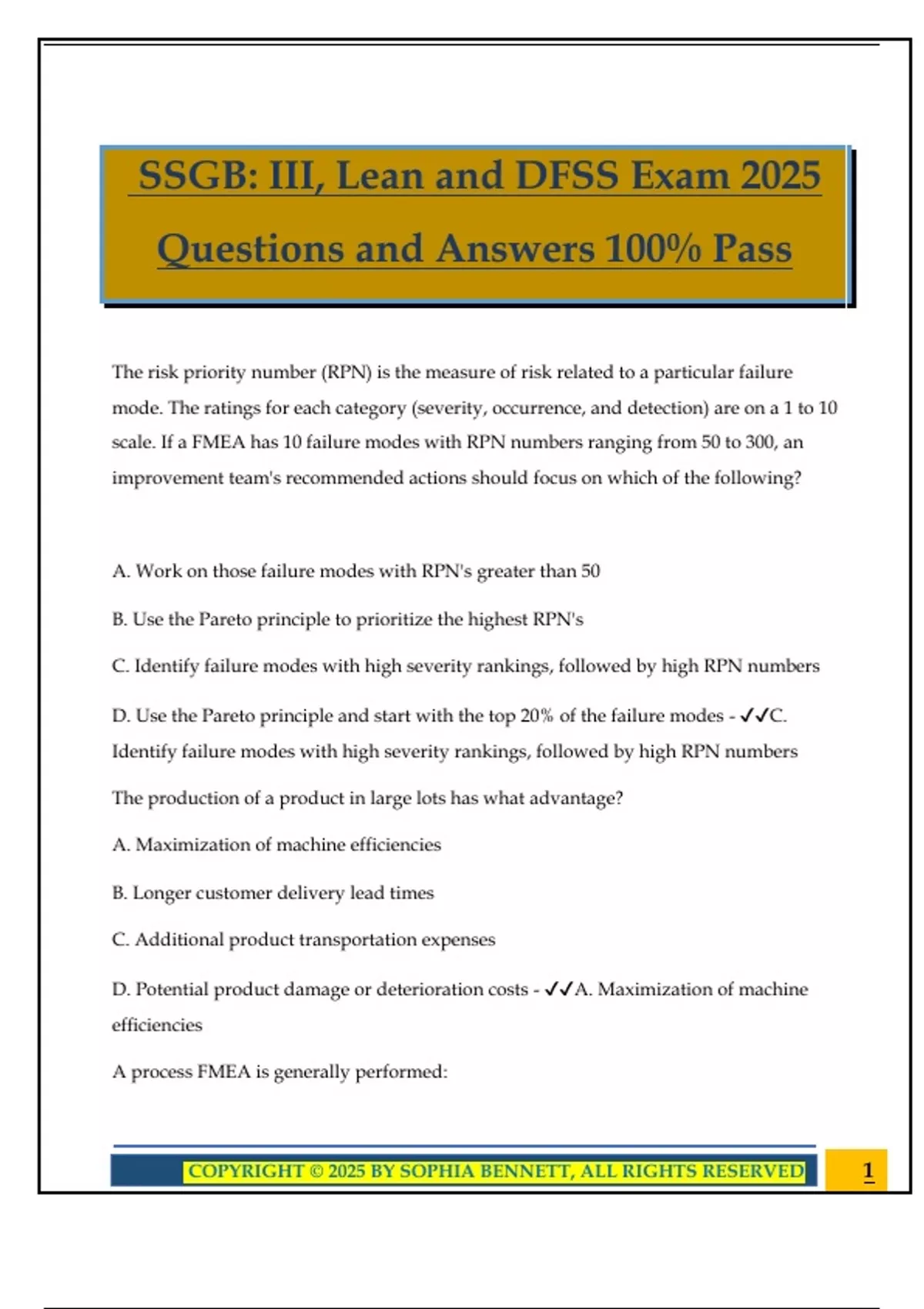 SSGB: III, Lean and DFSS Exam 2025 Questions and Answers 100% Pass ...