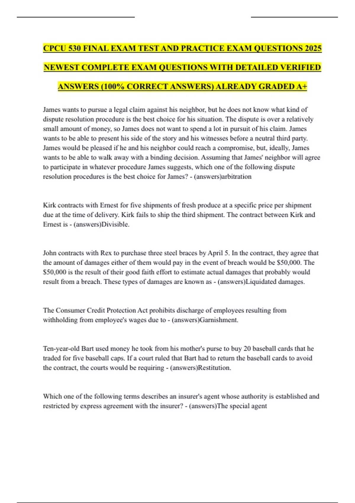 CPCU 530 FINAL EXAM TEST AND PRACTICE EXAM QUESTIONS 2025 NEWEST ...