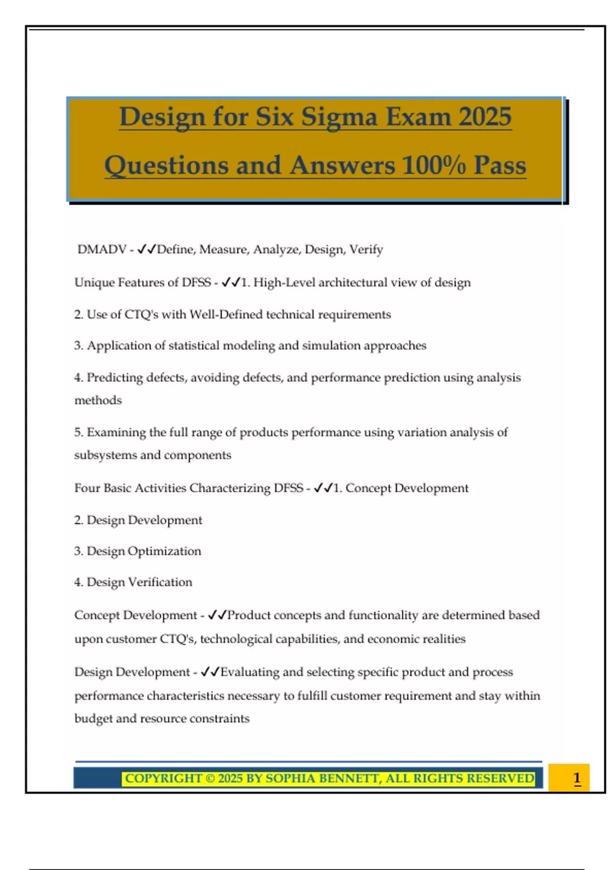 Design for Six Sigma Exam 2025 Questions and Answers 100% Pass - Lean ...