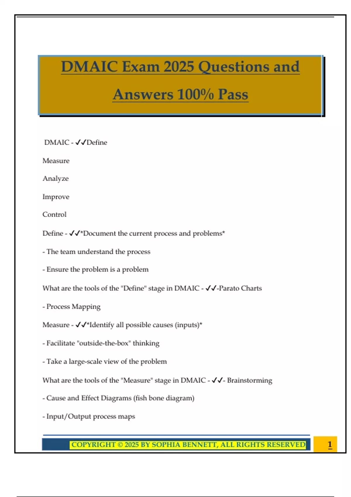 DMAIC Exam 2025 Questions and Answers 100% Pass - Lean Six Sigma Yellow ...