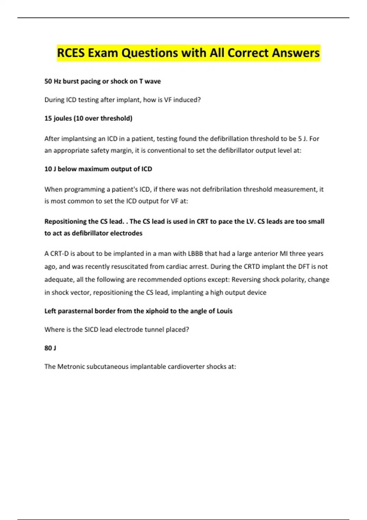 RCES Exam Questions with All Correct Answers - RCES - Stuvia US