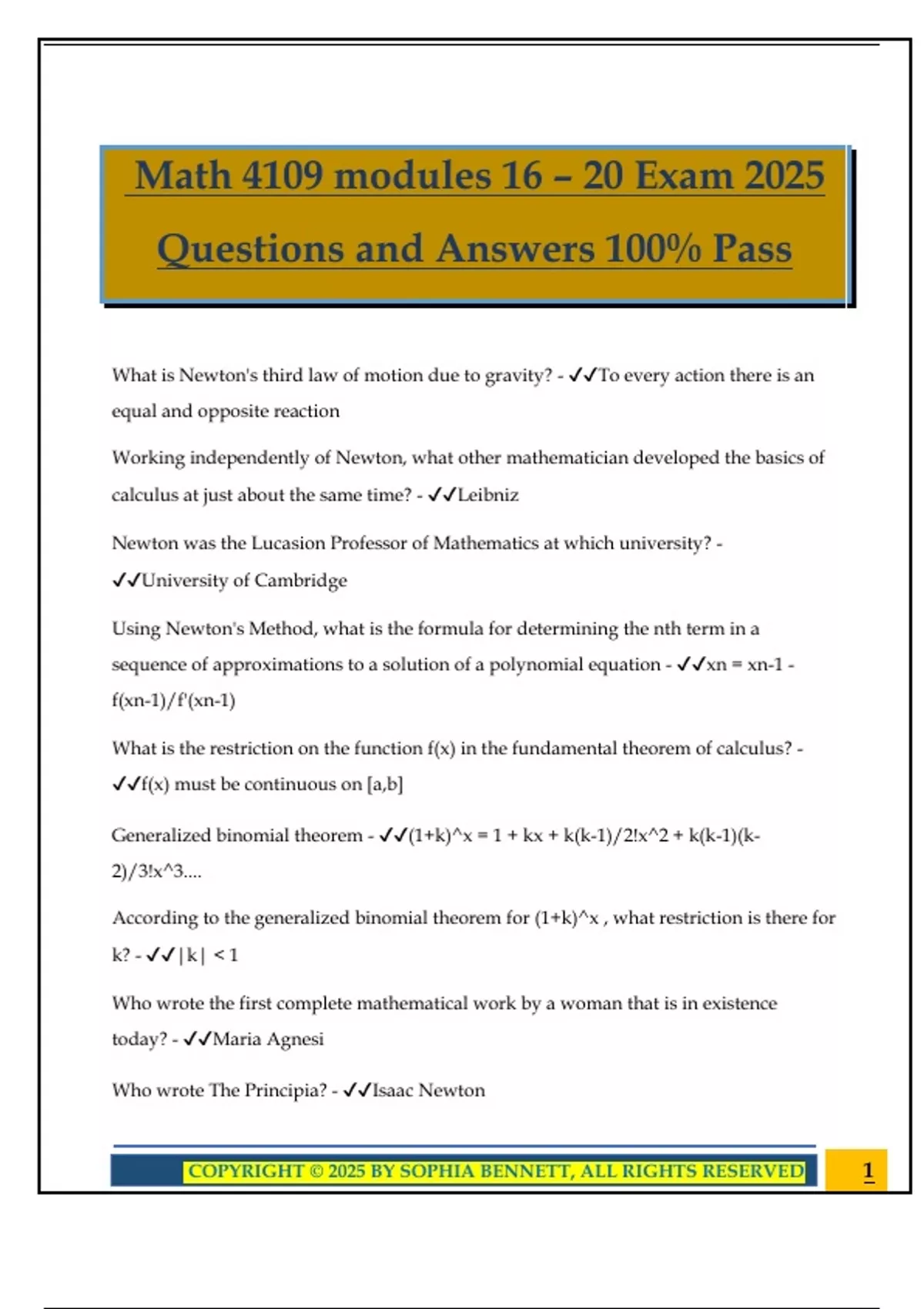 Math 4109 modules 16 – 20 Exam 2025 Questions and Answers 100% Pass ...