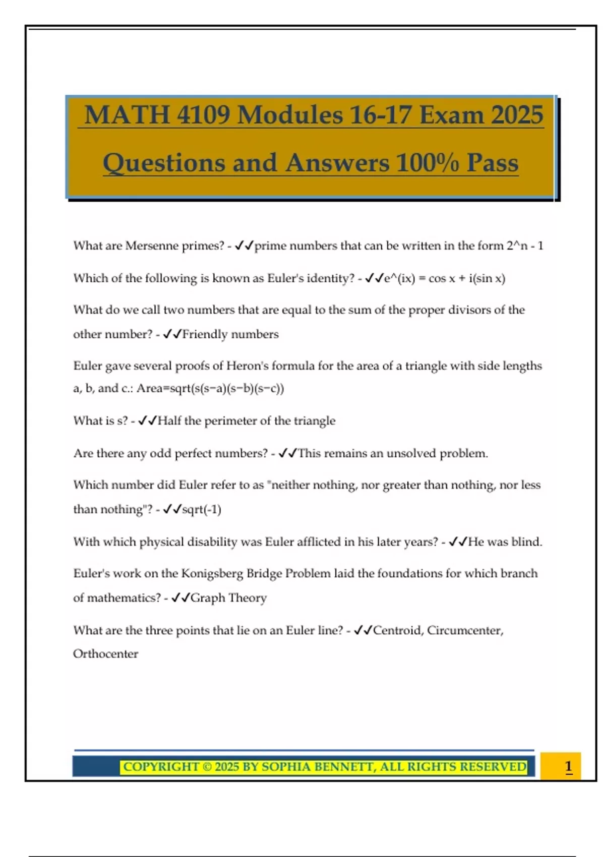 MATH 4109 Modules 16-17 Exam 2025 Questions and Answers 100% Pass ...