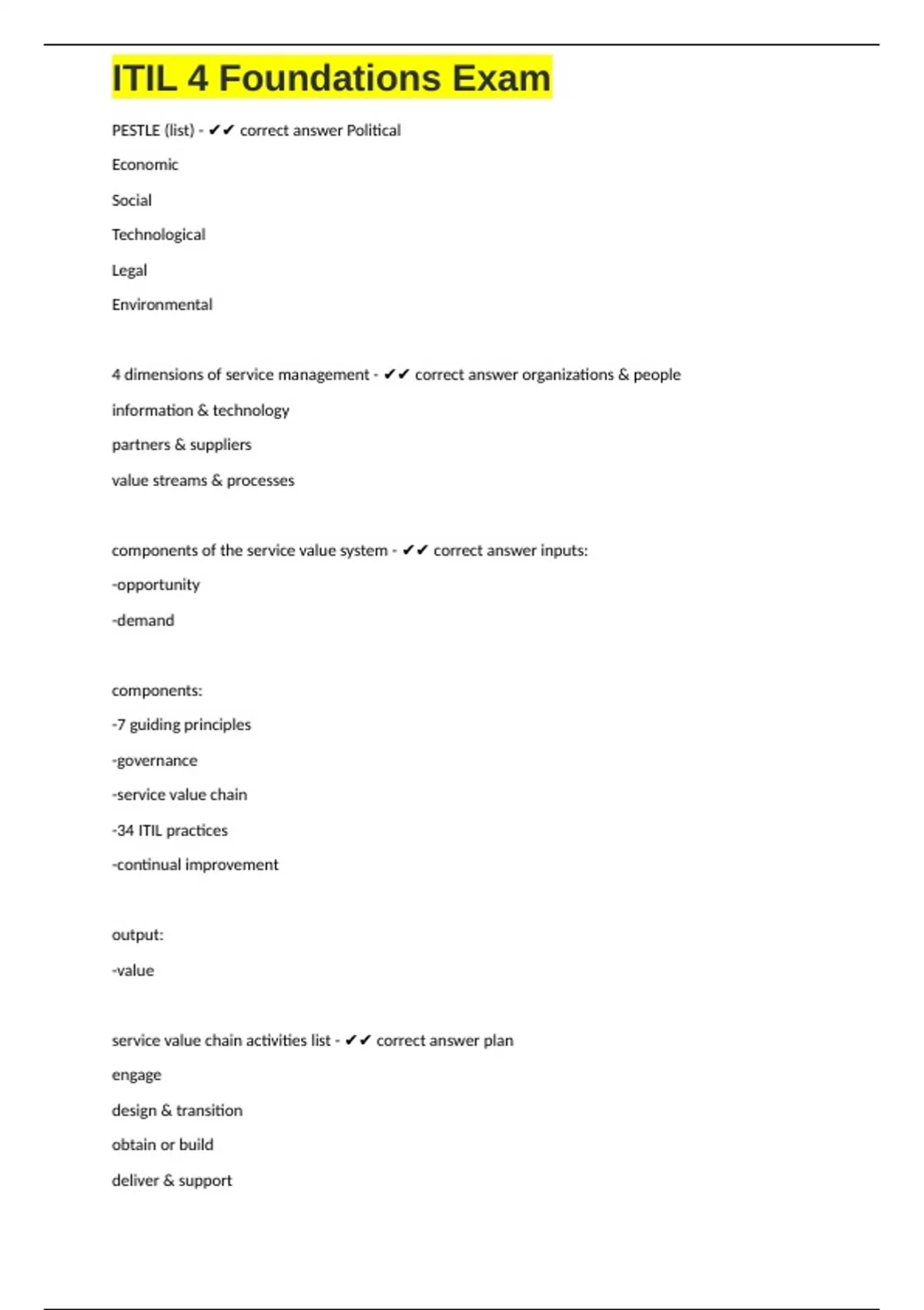 Itil 4 Foundations Exam Questions And 100 Correct Answers 2025 Itil It Infrastructure